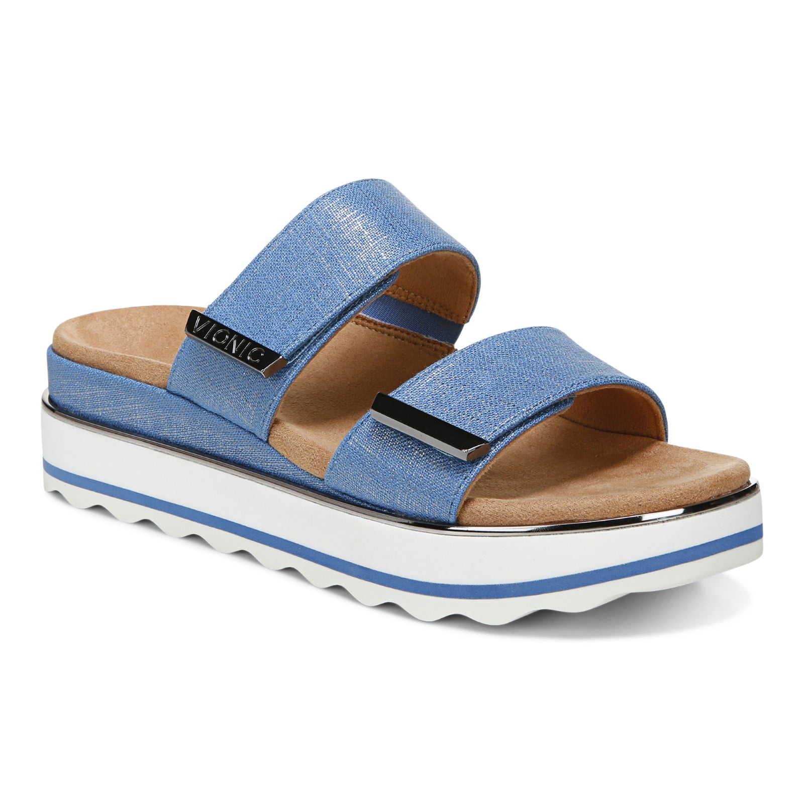 Vionic Women's Phoenix Brandie Vallarta Blue Metallic Linen Slide 9.5M ...