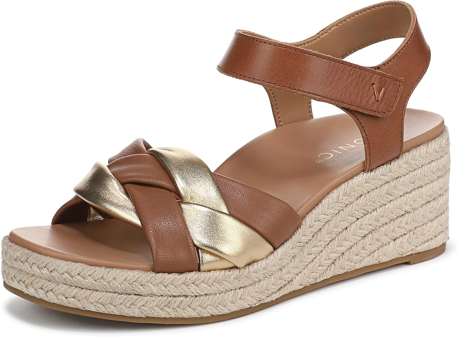 Vionic Women's Saratoga Espadrille Wedge Sandal Tan/Gold 9.5M - Walmart.com