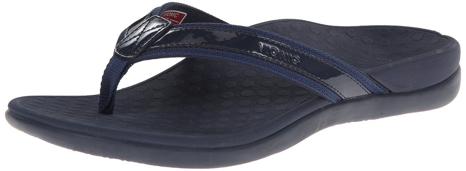 Vionic Orthaheel Men's Tide II Navy Leather & Mesh Thong Sandals with ...