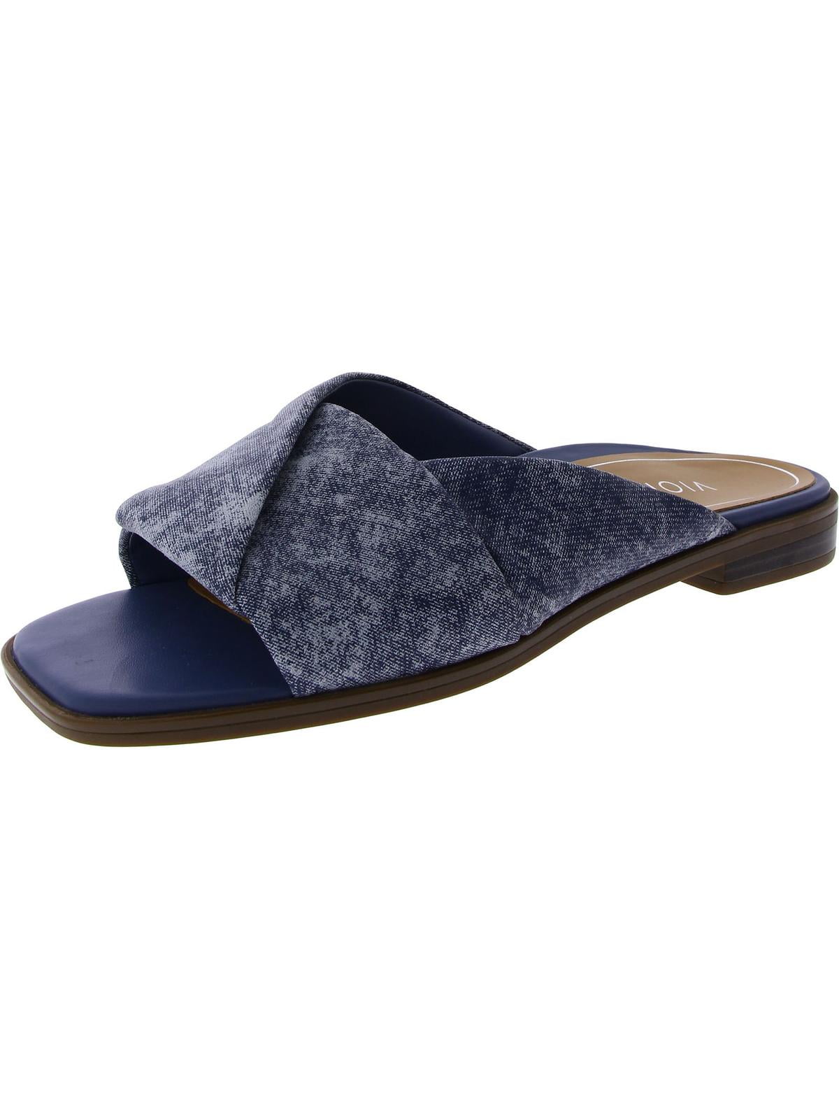 Vionic Womens Miramar Denim Peep-Toe Slide Sandals - Walmart.com