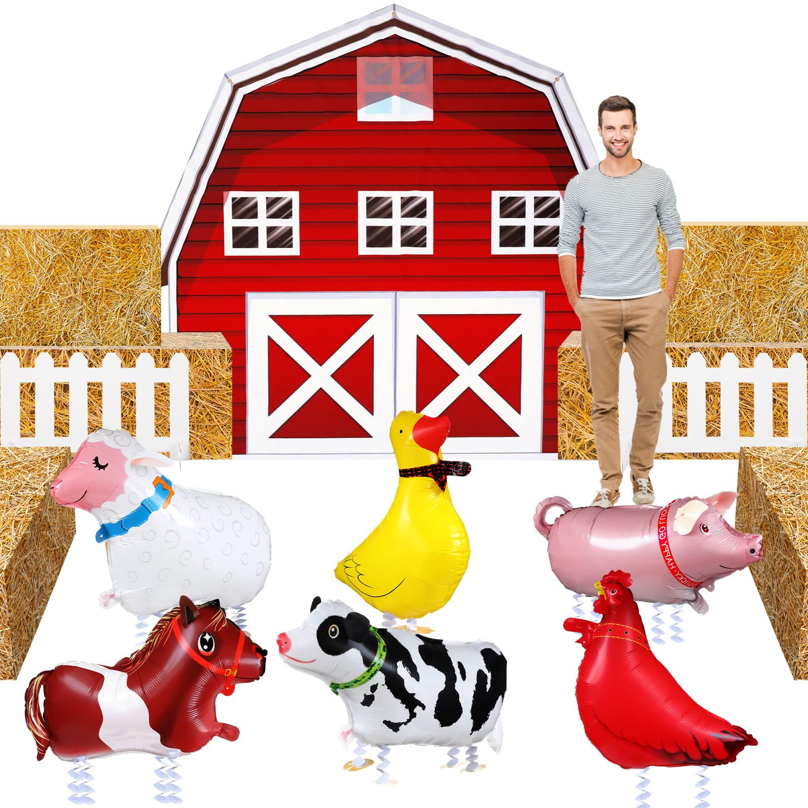 VioraWhite 15 Pcs Farm Animal Barnyard Party Decorations Farm Birthday ...