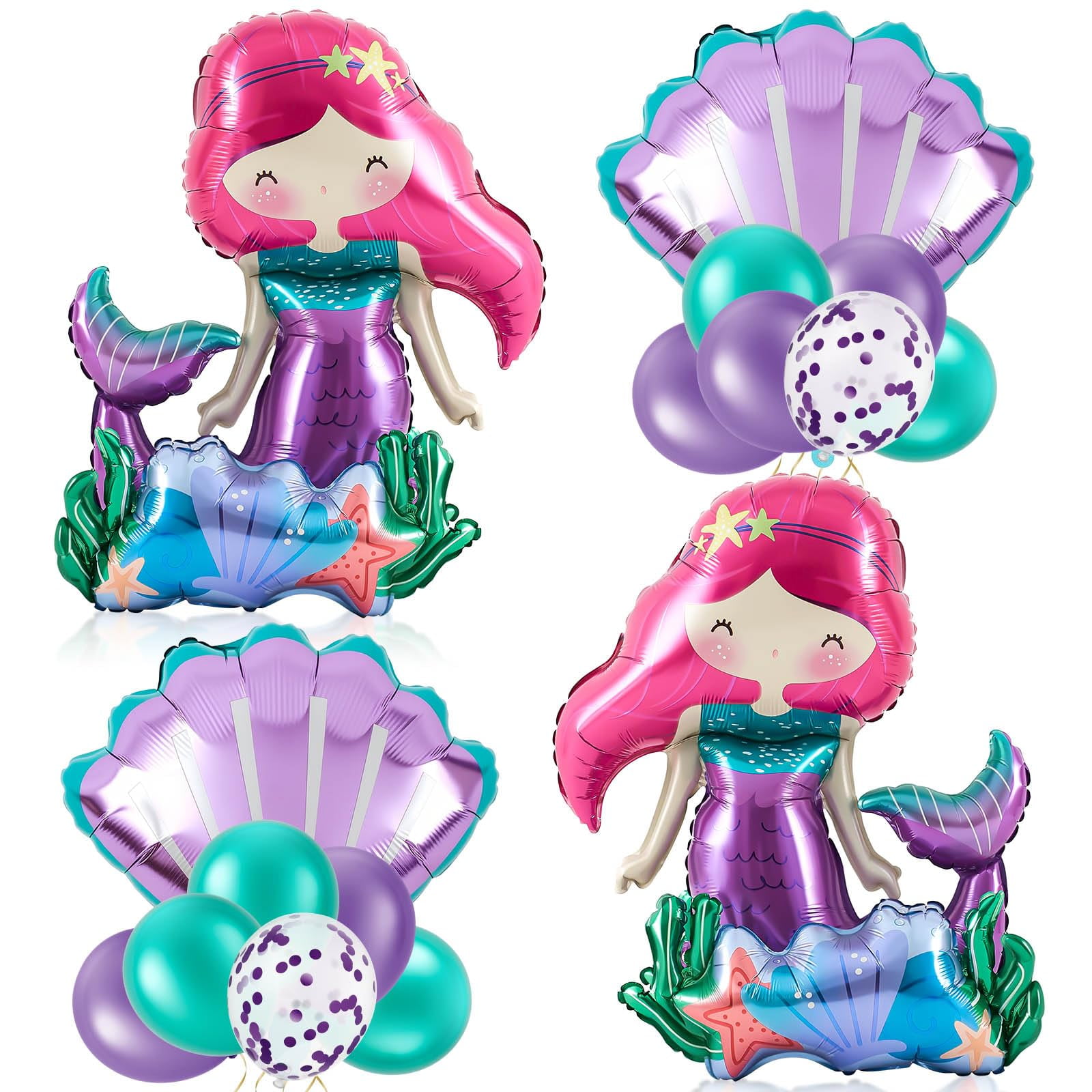 VioraWhite 18 Pcs 22 Inch Self-Standing ZLK1 Mermaid Balloons with 12 ...