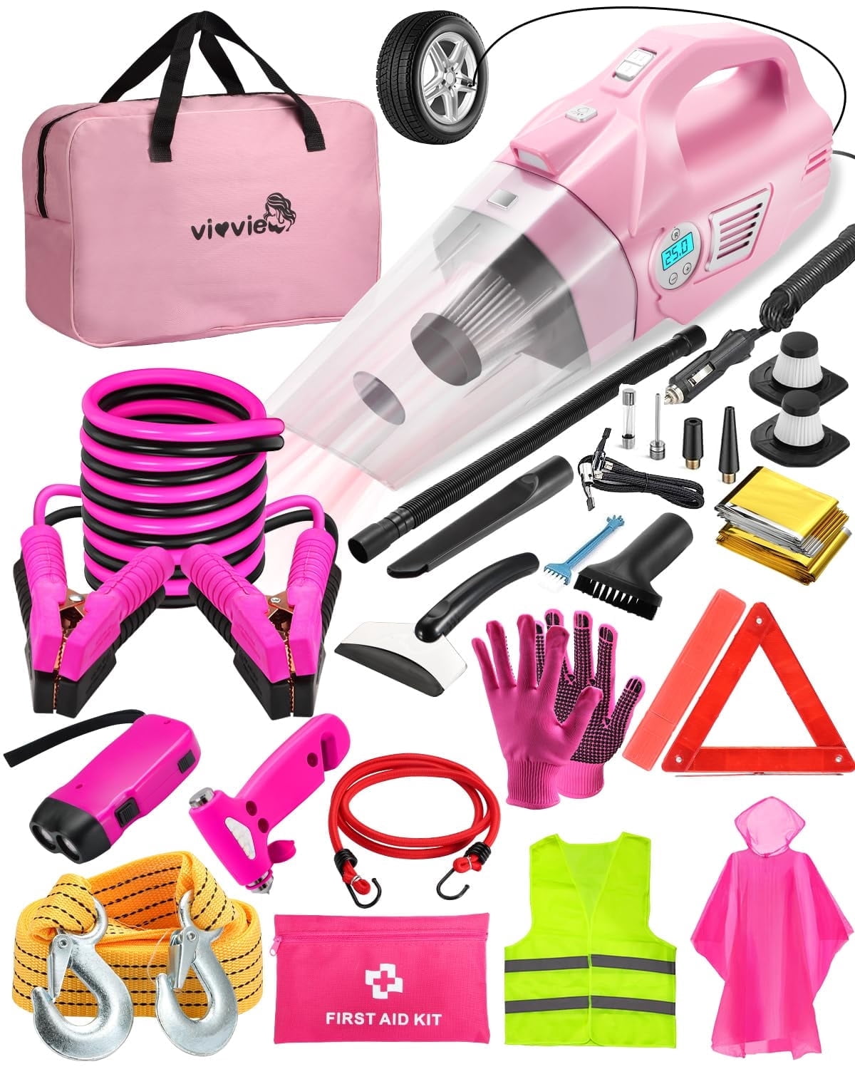Vioview Roadside Emergency Car Safety Kit, with 4-in-1 Inflatable Car ...