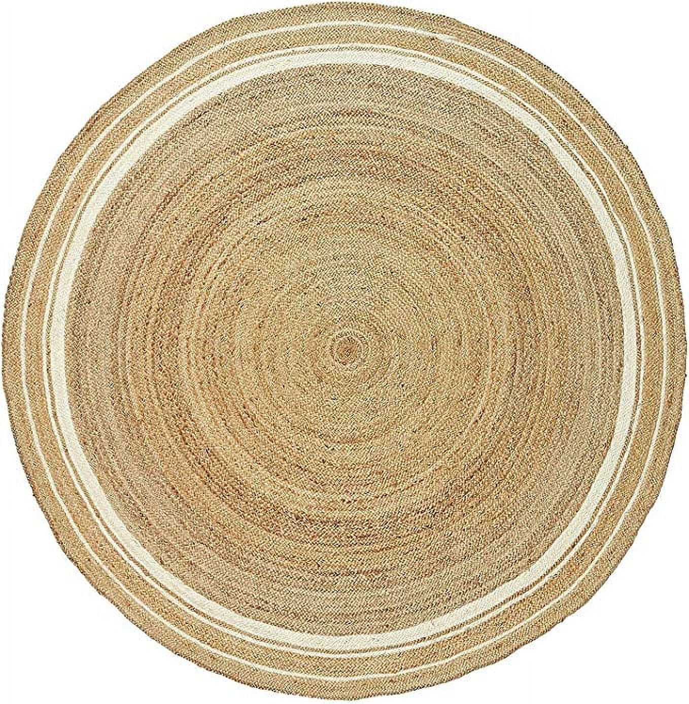 Vipanth Exports Round Jute Rug Beige with White Line, Area Rug For Home ...