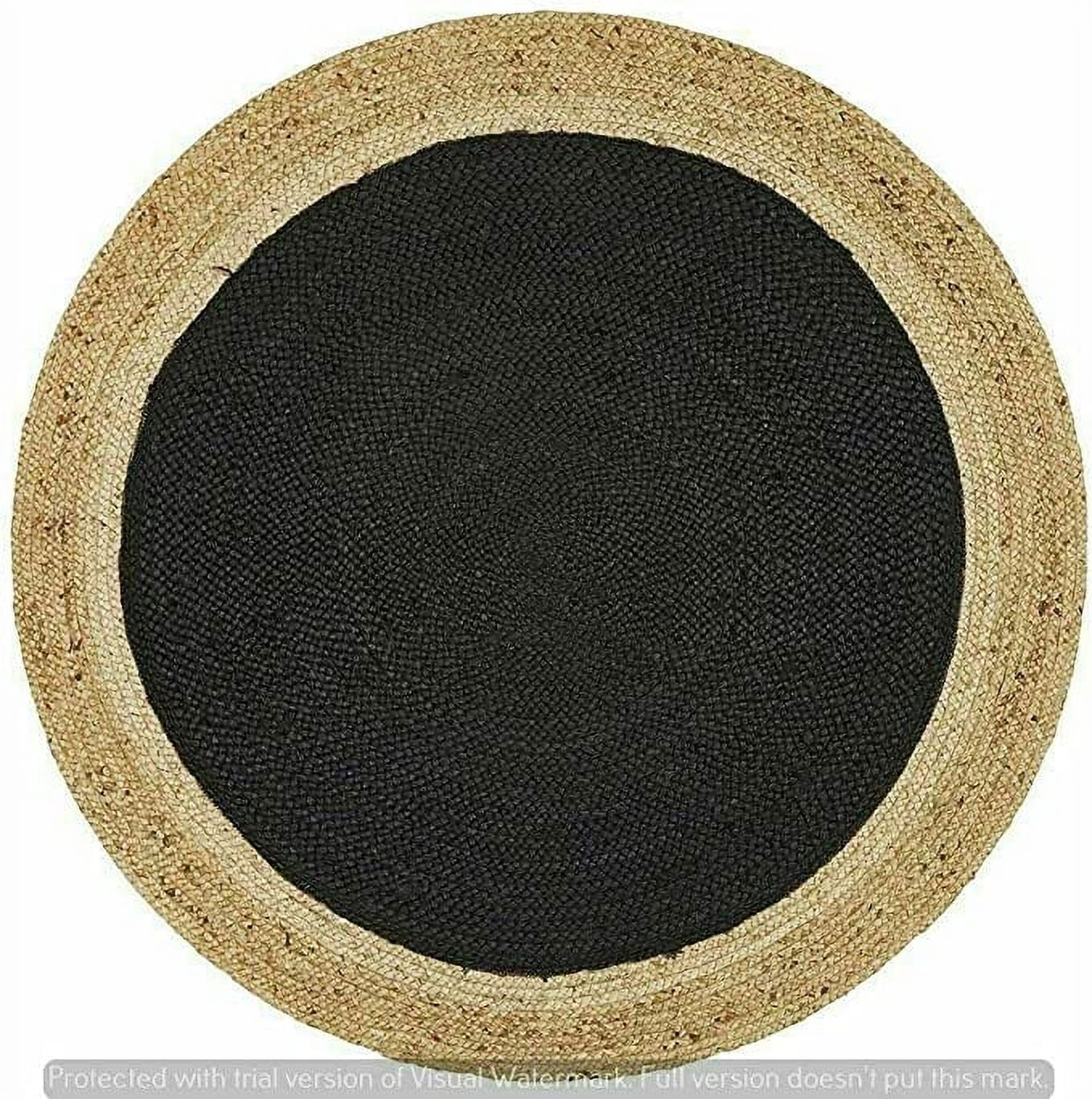 Vipanth Exports Round Jute Rug Black with Beige Border, Area Rug For ...
