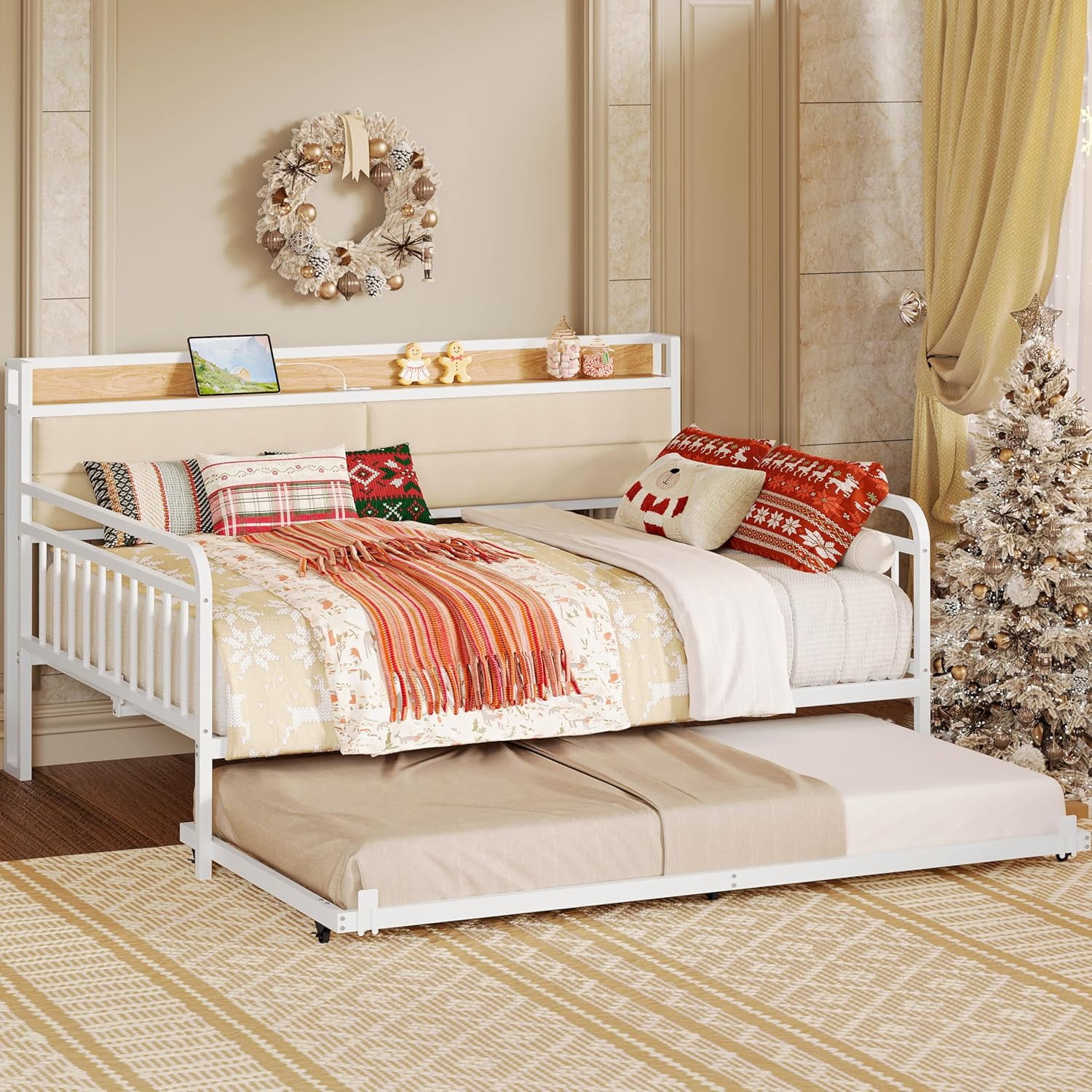 Vipday Daybed with Trundle, Sturdy Metal Full Size Bed Frame with ...