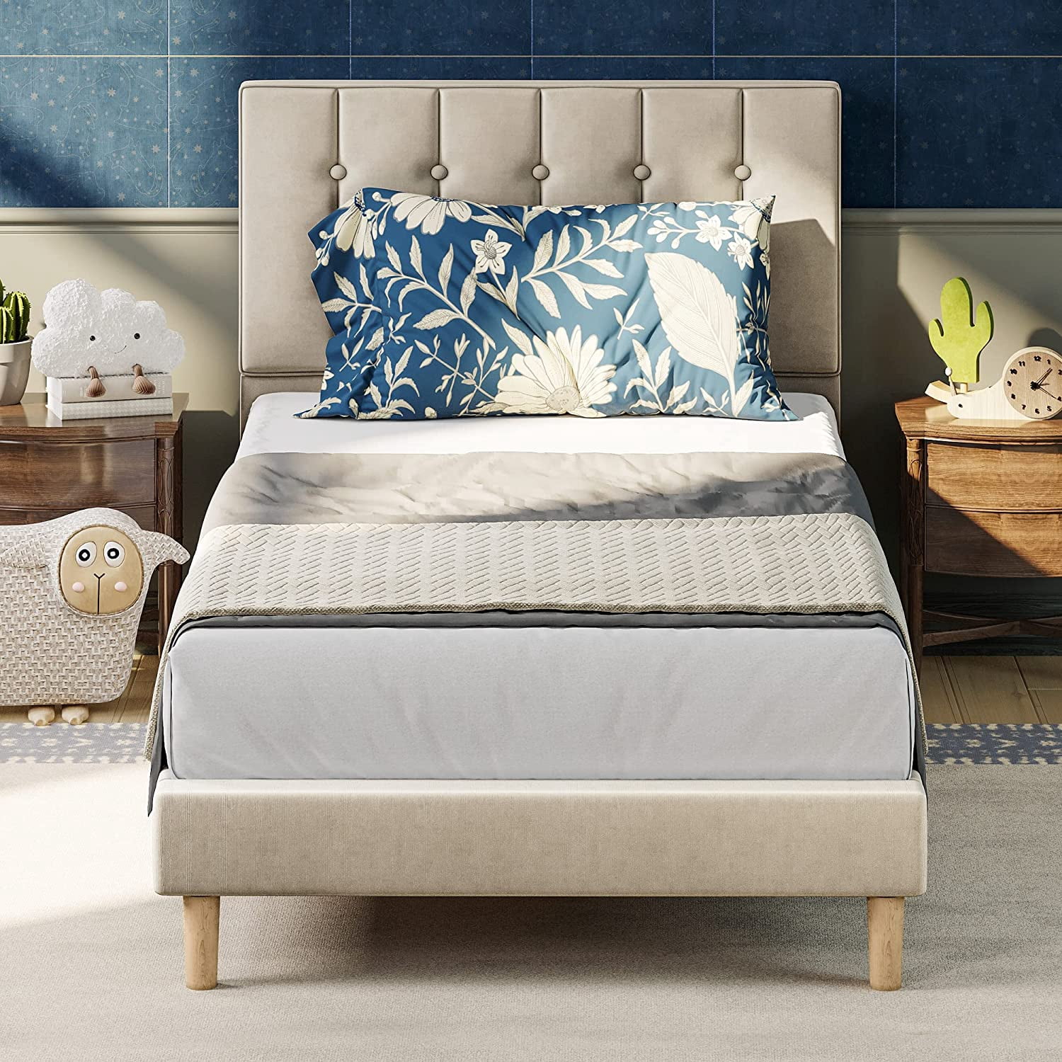 Vipday Twin Bed Frames, Velvet Upholstered Platform Bed Frame with ...
