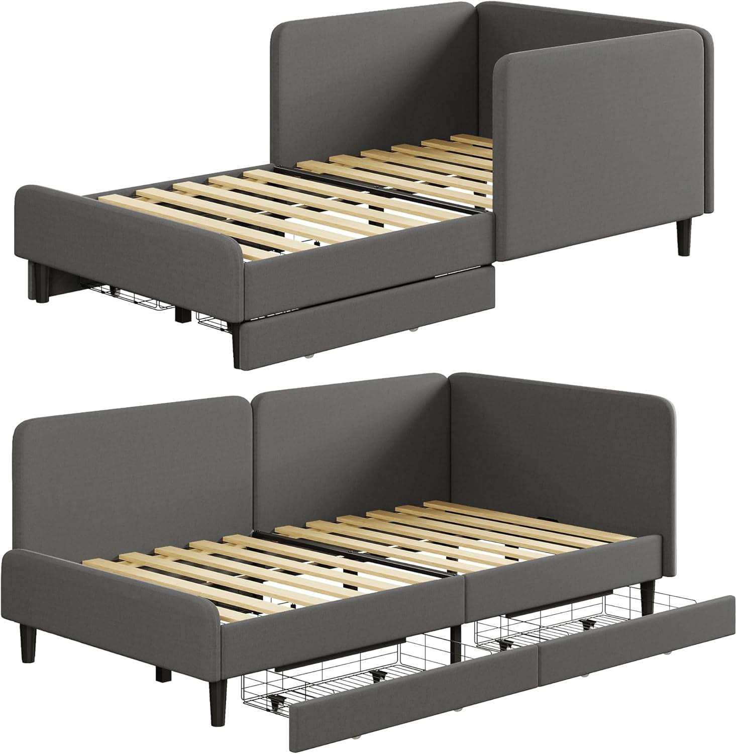 Vipday Twin XL Daybed with Headboard, Corner Bed Frame with Bed Rails ...
