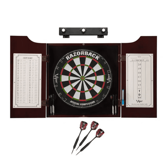 Viper Razorback Sisal Dartboard, Hudson Cabinet, Black Mariah Steel Tip ...
