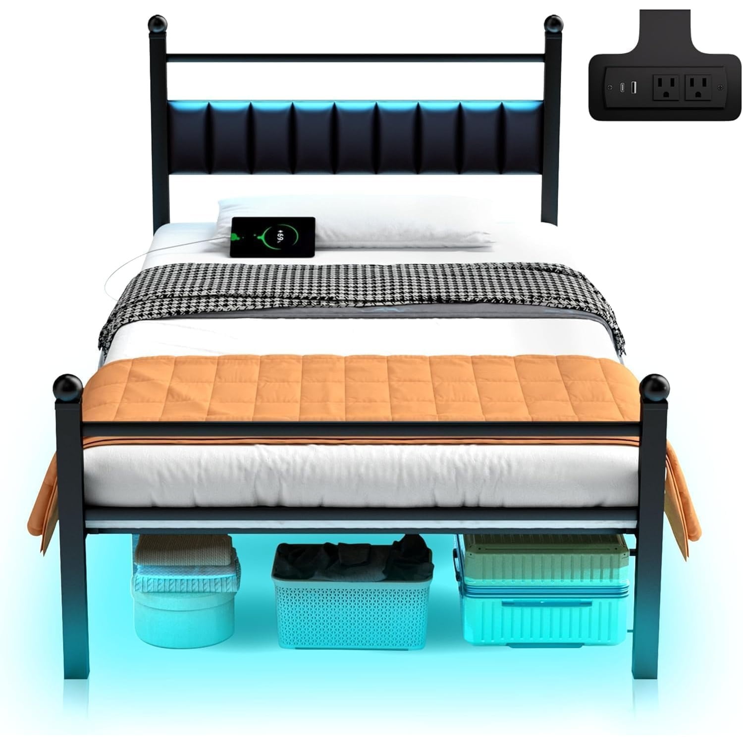 Vipeve Full Bed Frames with Charging Station and LED Lights, Full Size ...