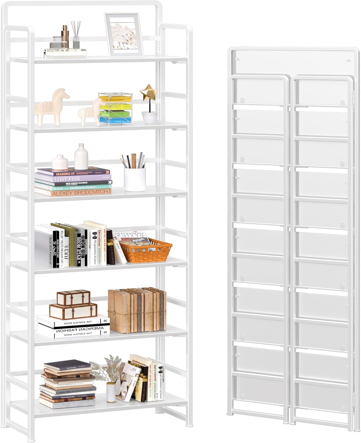 Vipeve No-Assembly Folding Bookshelf Storage Shelves 3 Tiers Vintage ...