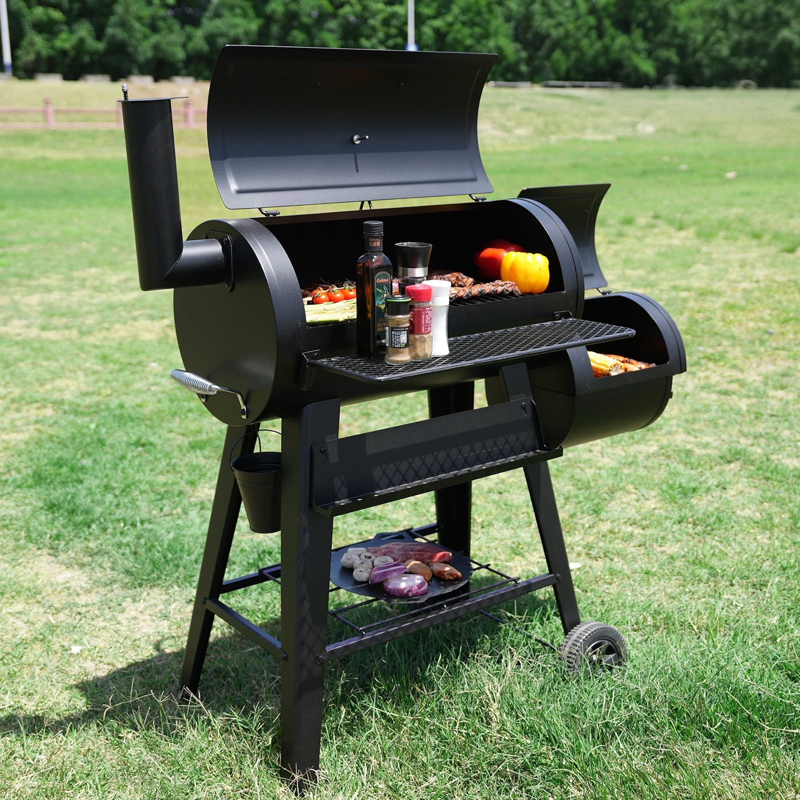 KingChii Heavy Duty Charcoal Grills with Charcoal Wood Offset Smokers ...