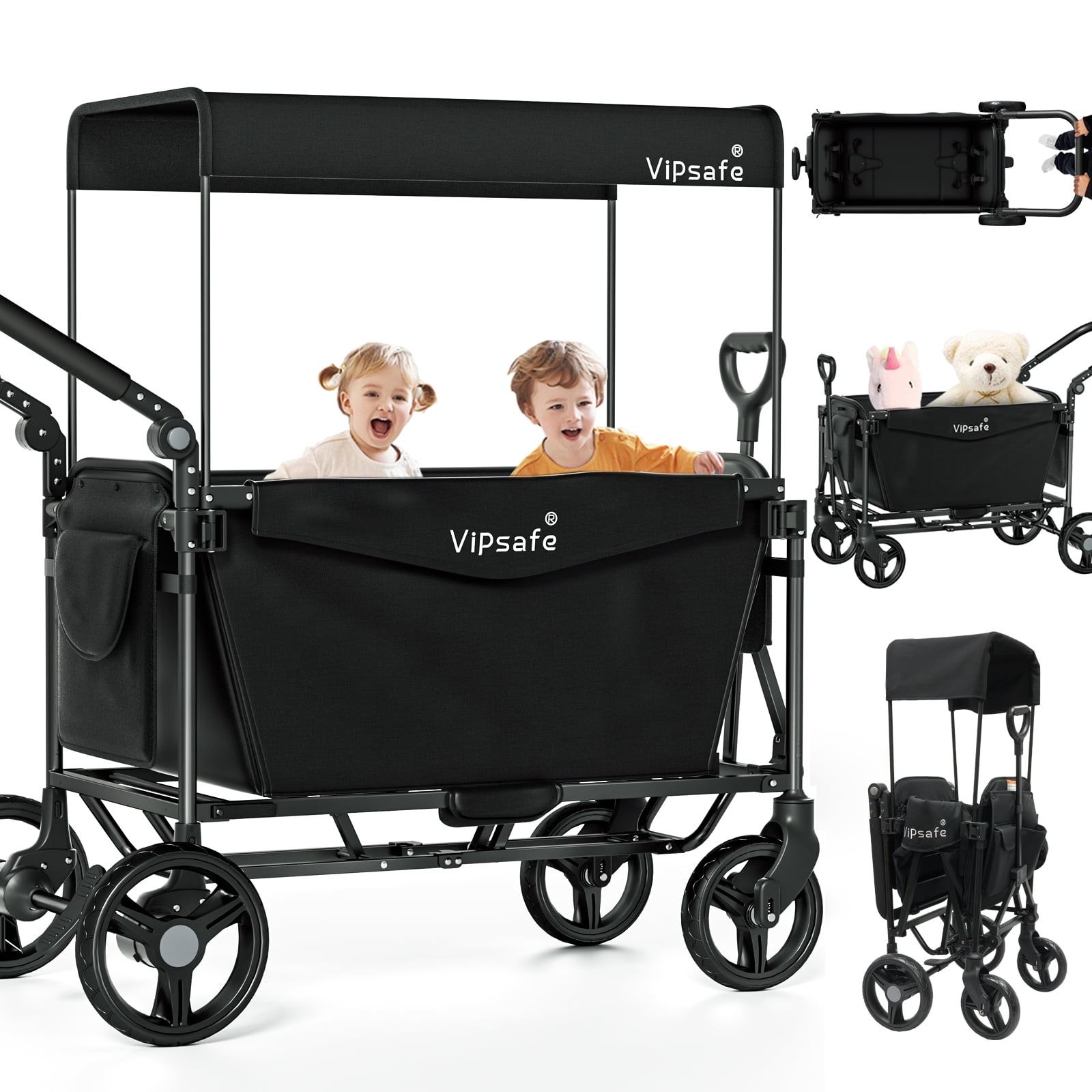Vipsafe Foldable Wagon Stroller for 2 Kids, Gray - Walmart.com