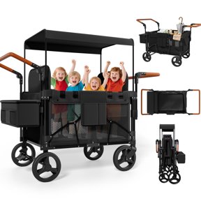 Wonderfold W4 4-Seater Quad Stroller Wagon, Multi-Function with Raised ...