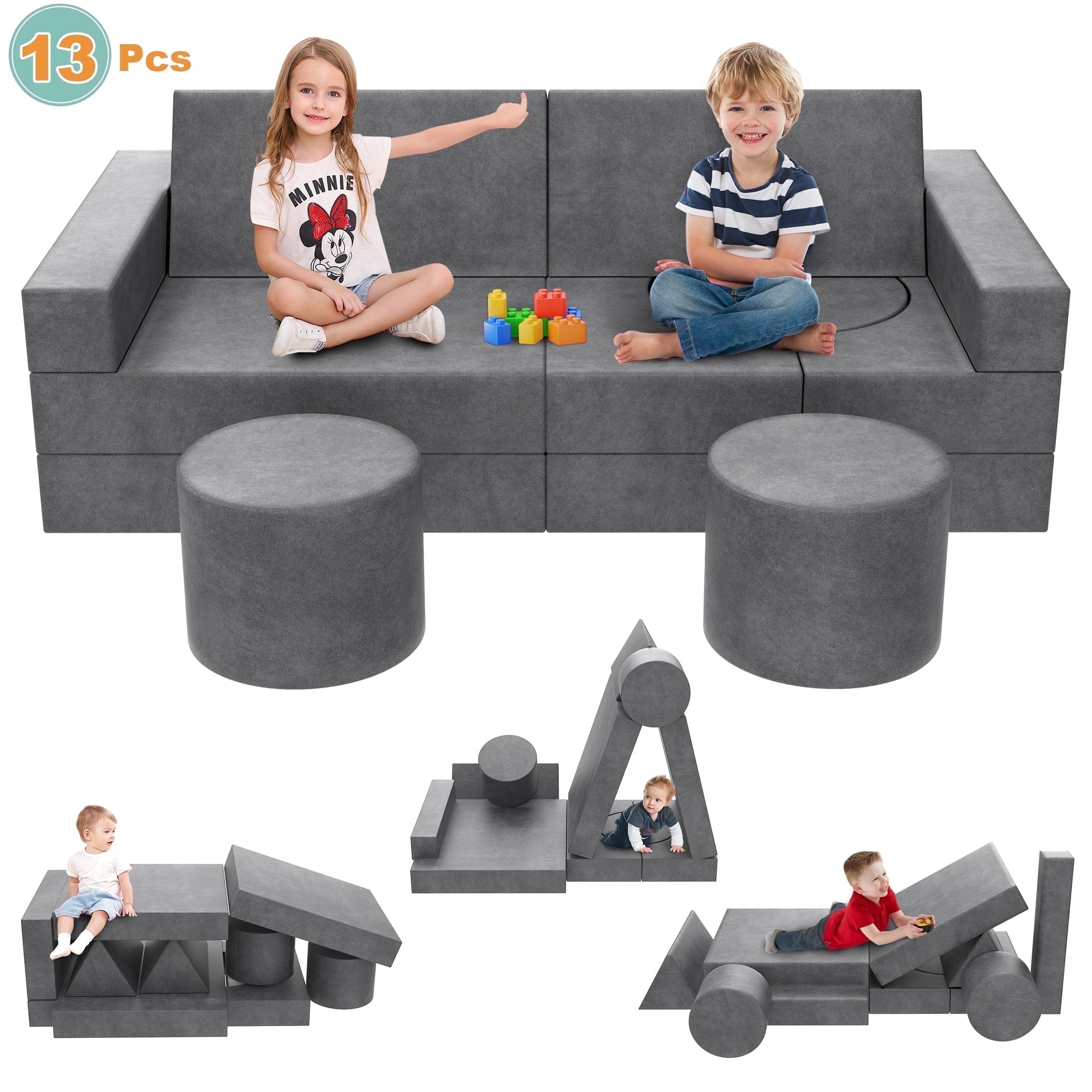 Minikid 13 Pcs Kids Sofa Couch,Modular Toddler Couch for Playroom ...