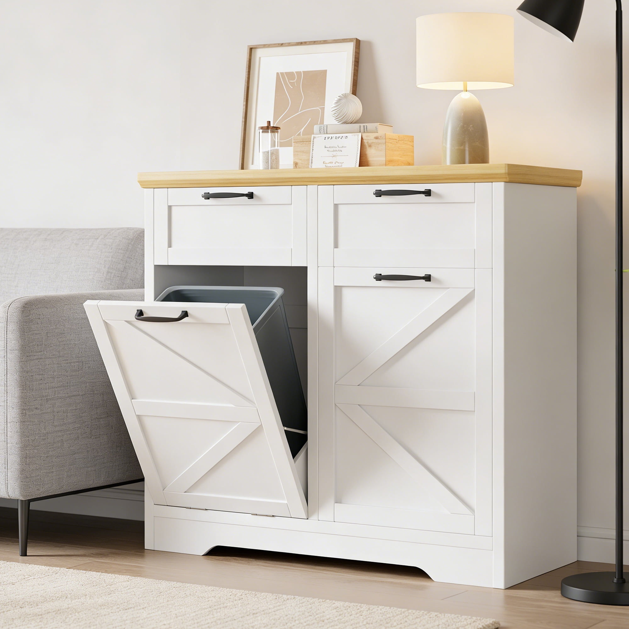 Vipuse 20 Gallon Tilt Out Trash Cabinet: Push-Open Recycling Station ...