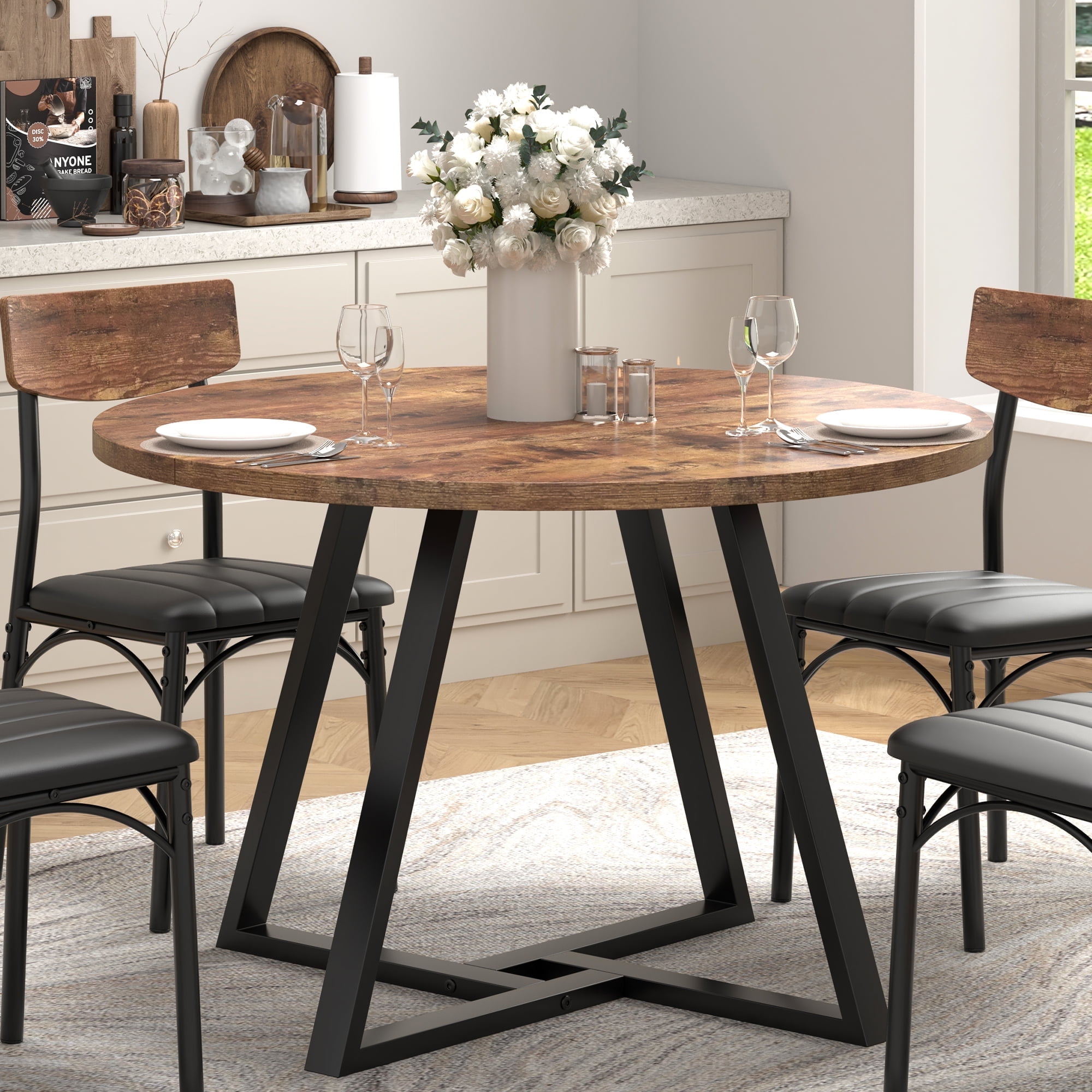 Vipuse 42 Inch Rustic Round Dining Table, Circle Dining Table for Dining Room, Home(Only Table ...