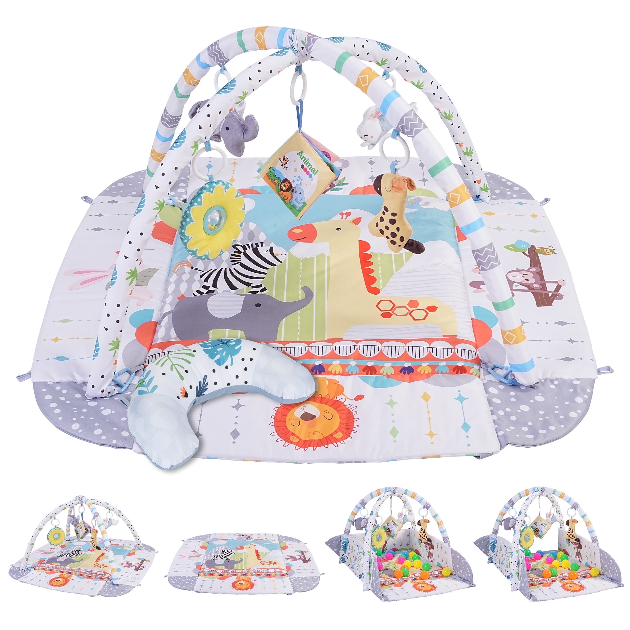 Minikid Baby Play Mat,Infant Floor Play Mat with 5 Sensory Toys,7 Ocean ...