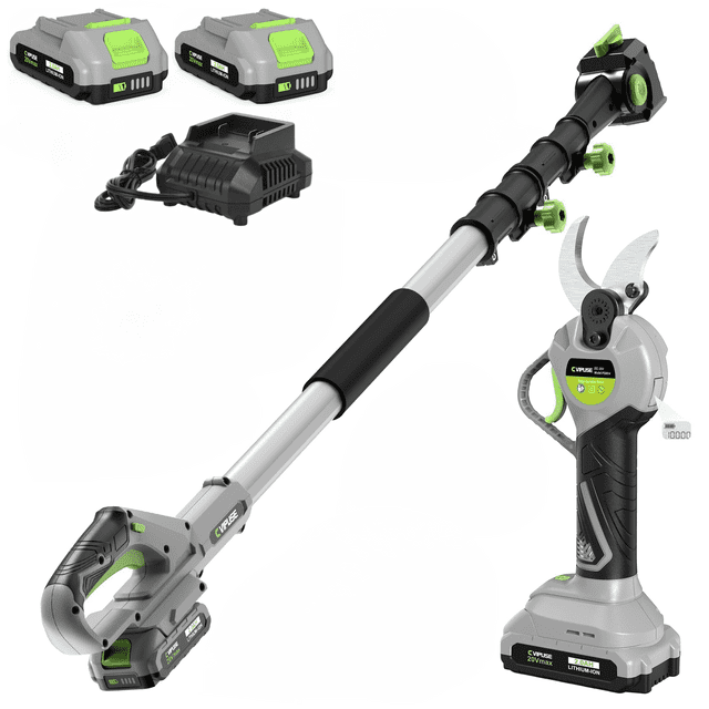 Vipuse Brushless 2-in-1 Cordless Pole Pruning Shear with 2 Batteries ...