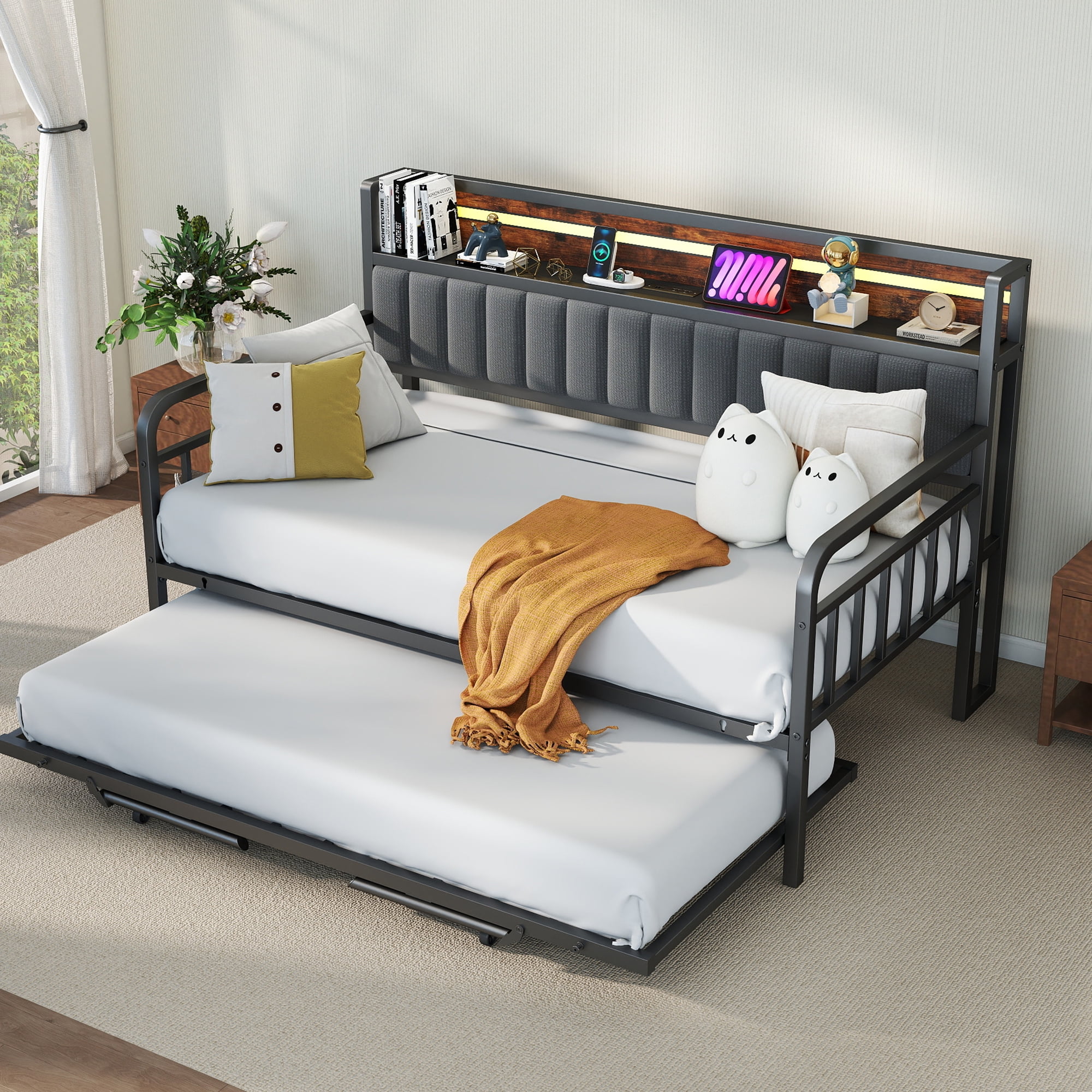 Vipuse Daybed with LED Light, Heavy Duty Metal Twin Bed Frame with ...