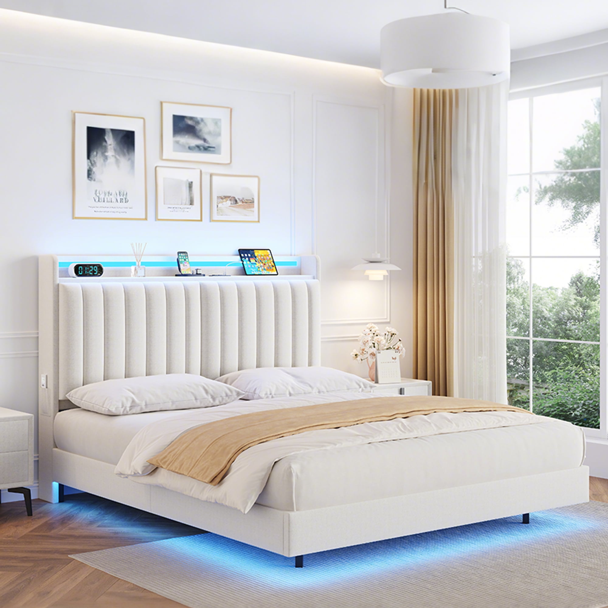 Vipuse Full Size Floating Bed Frame with Ergonomic Hidden Storage ...
