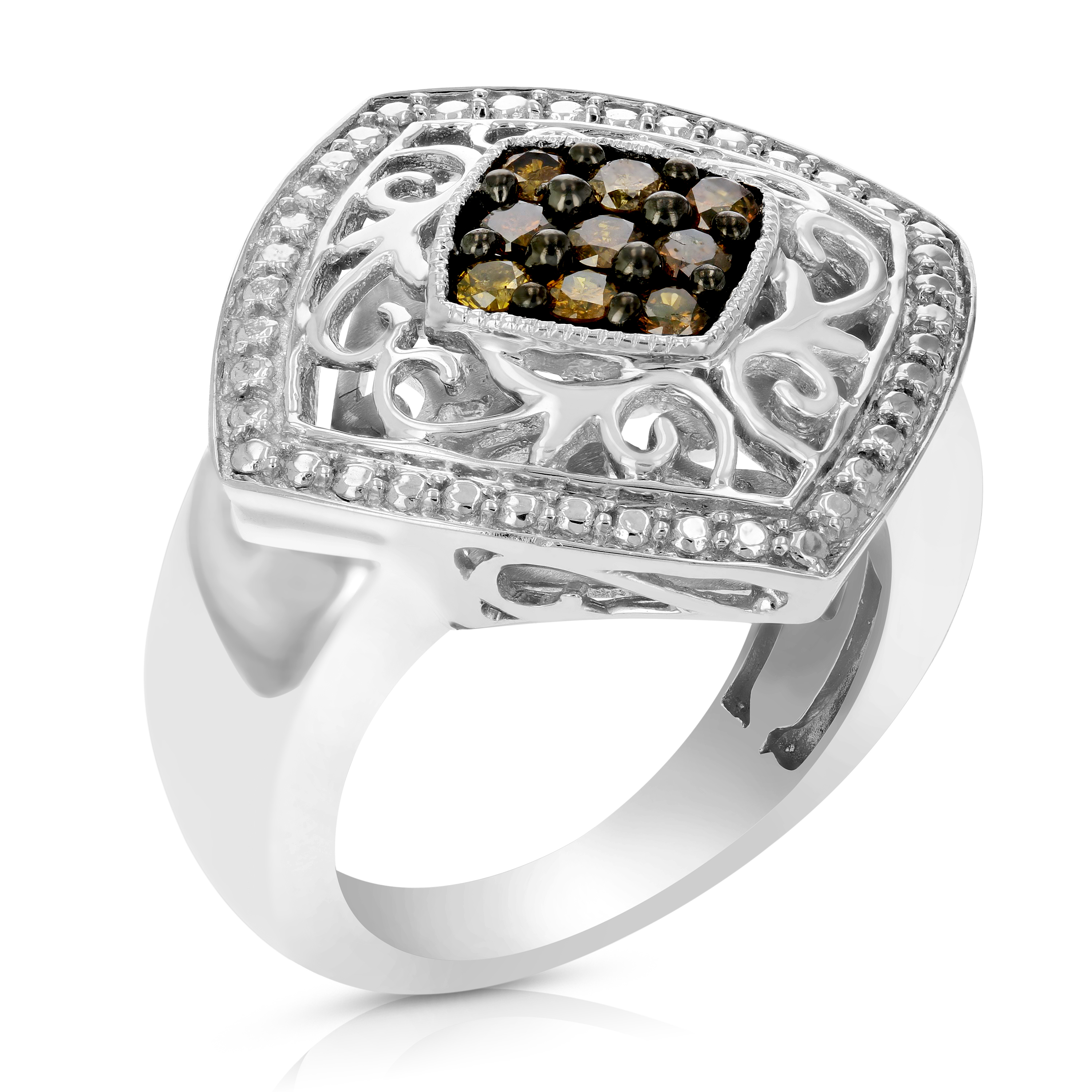 Vir Jewels 1/3 CTTW Champagne Diamond Ring .925 Sterling Silver with ...