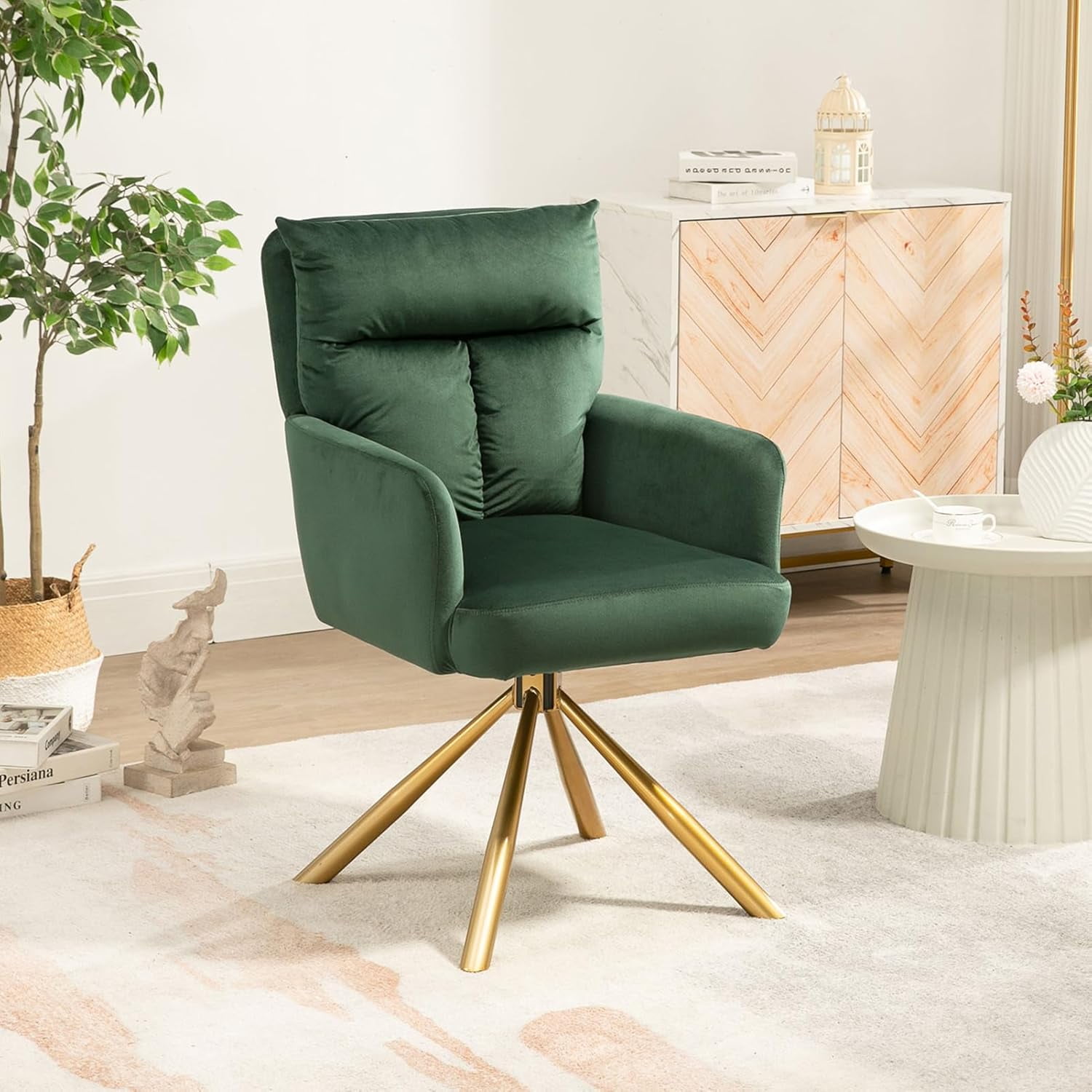 Virabit Desk Chair No Wheels 180°Swivel,Makeup Vanity Chair with Gold ...