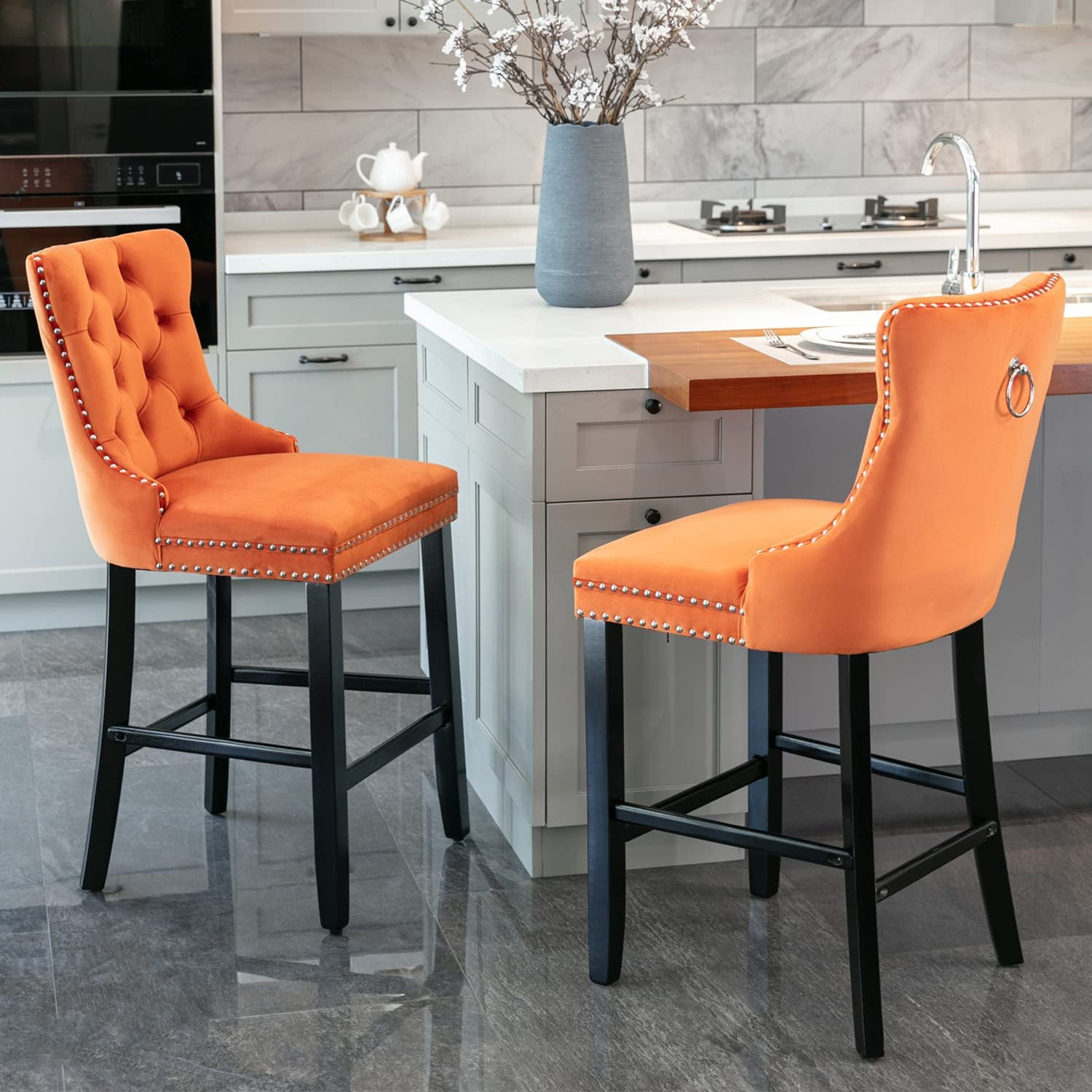 Virabit Velvet Counter Height Bar Stools Set of 2, 27" Padded Bar Stool ...