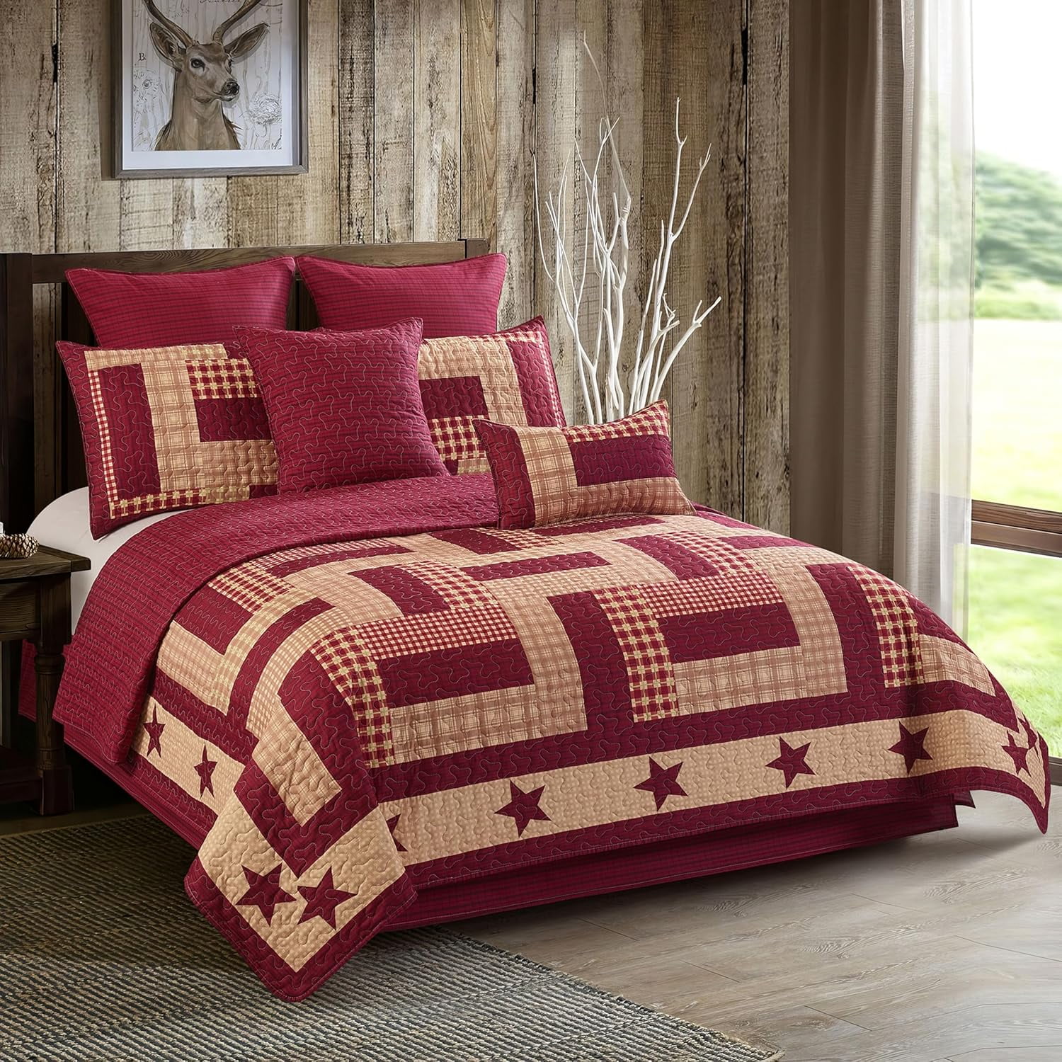 Virah Bella 3 Piece Full/Queen Lodge Quilt Bedding Set - Rustic Country ...