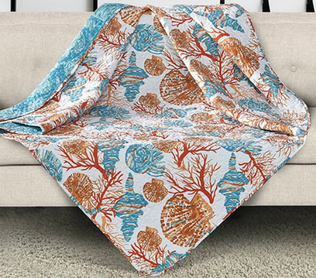 Virah Bella Beach Comber Shells Quilted Throw Blanket, Reversible 50" x ...