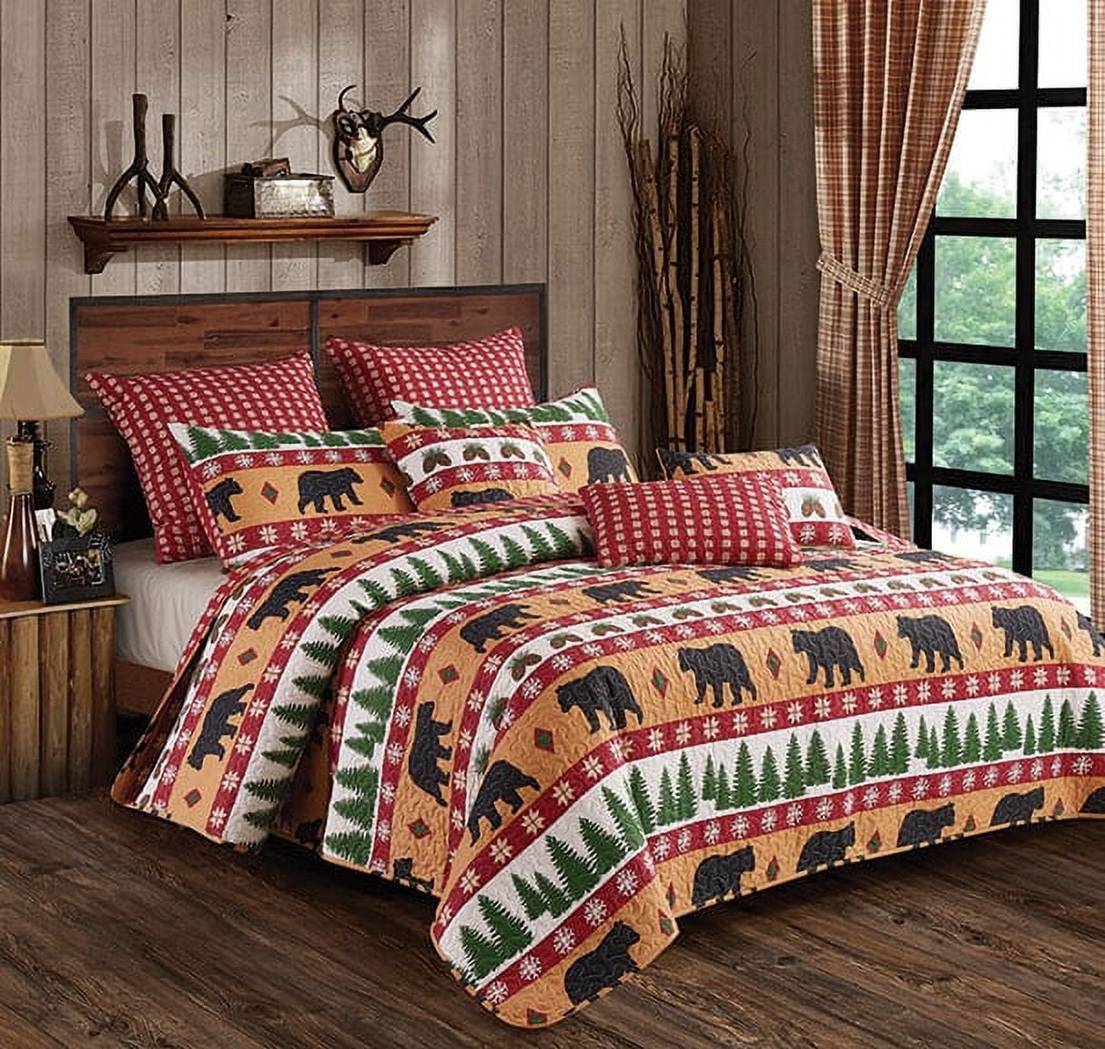 Virah Bella Bears & Pinecones Full Queen Quilt & Shams Set 3 Piece Bed ...