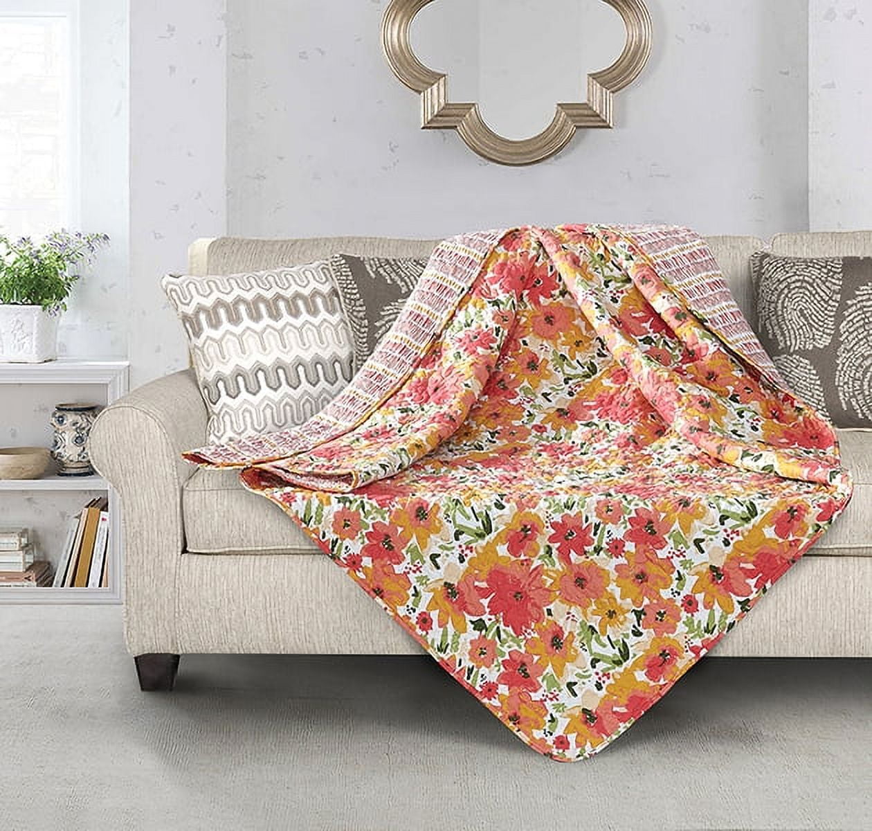 Virah Bella Coral Crush Floral Quilted Throw Blanket, Reversible 50" x ...