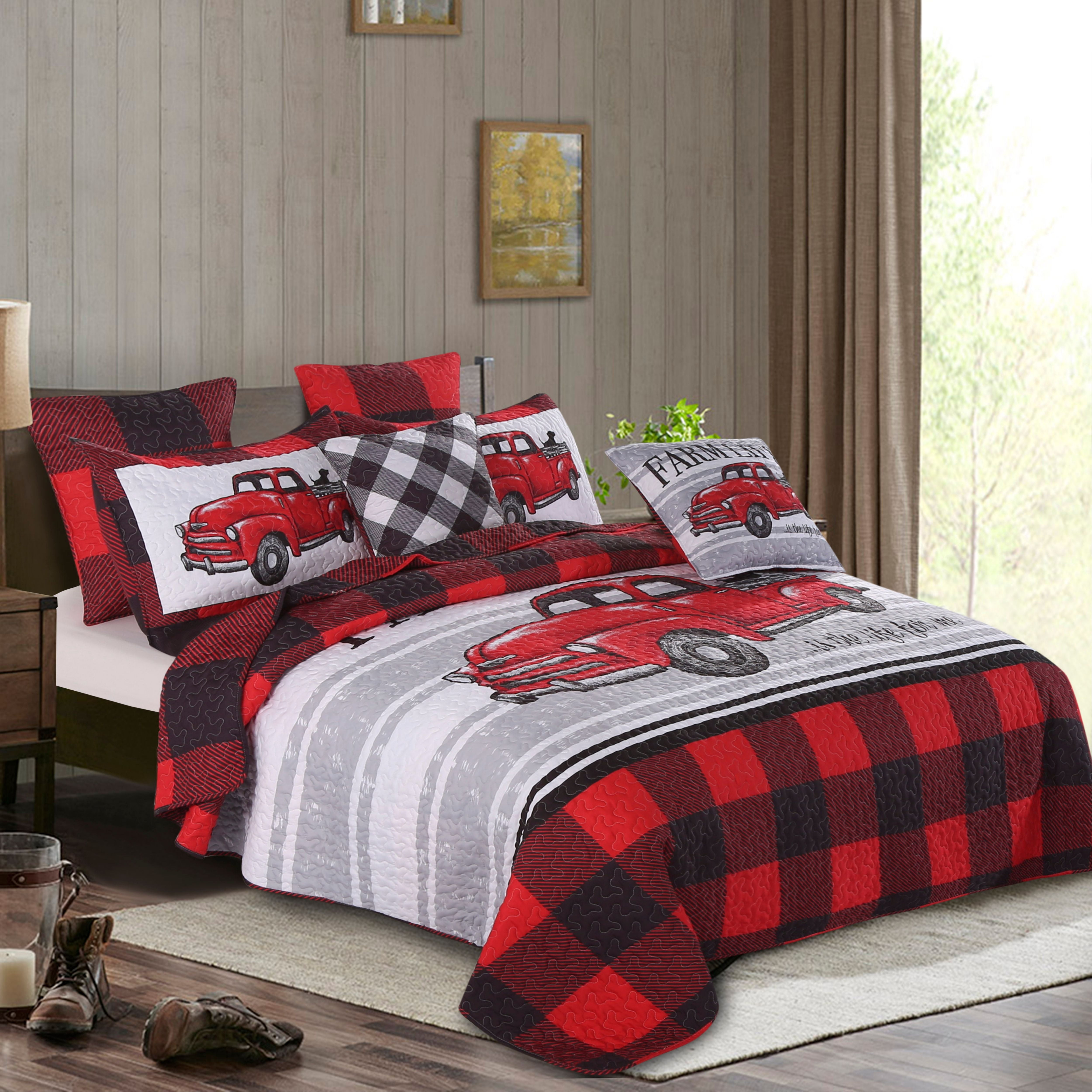 Virah Bella, Farm Life Reversible Quilt Set, King, Red & Black Plaid ...