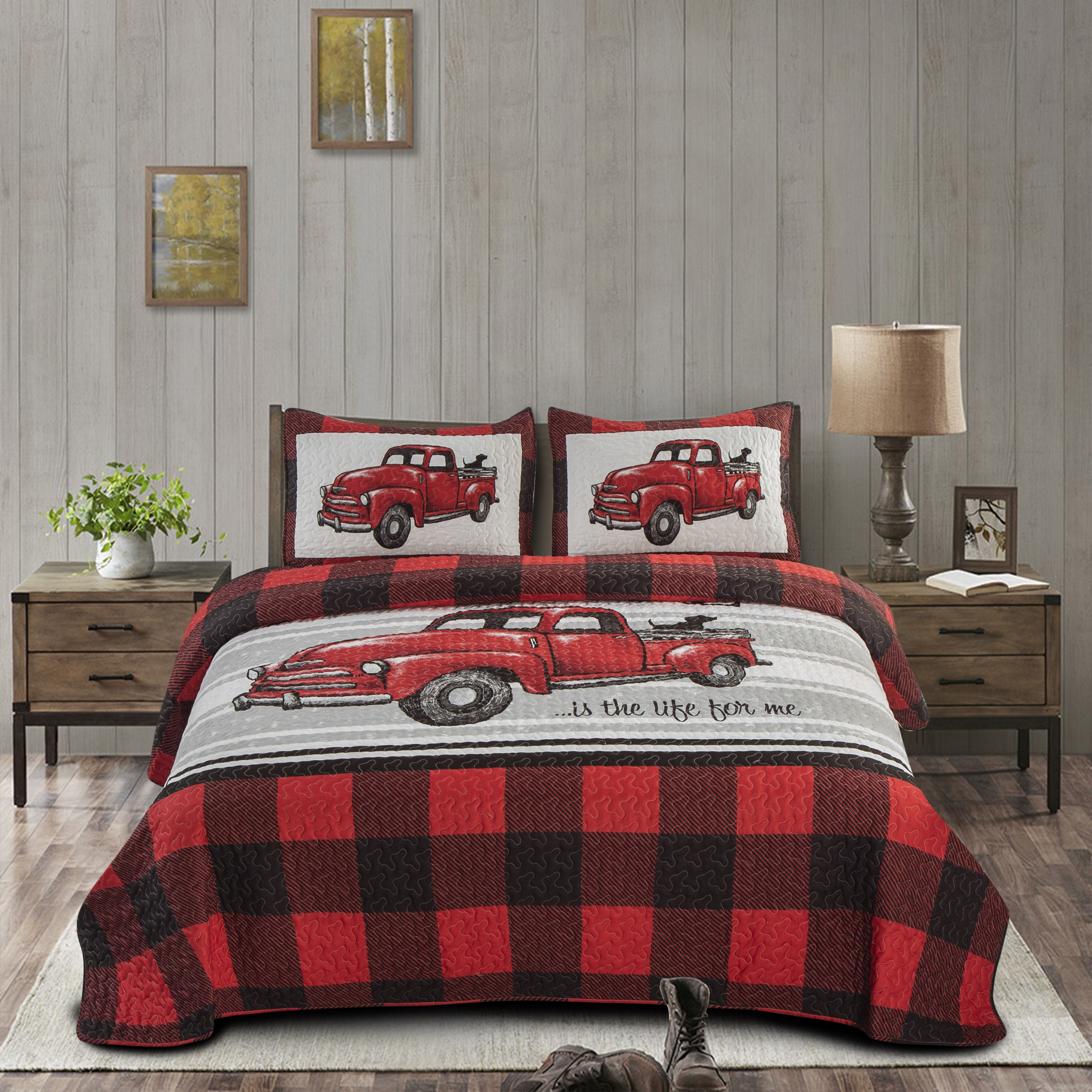 Virah Bella - Farm Life Red and Black Plaid - Lightweight Reversible 3 ...
