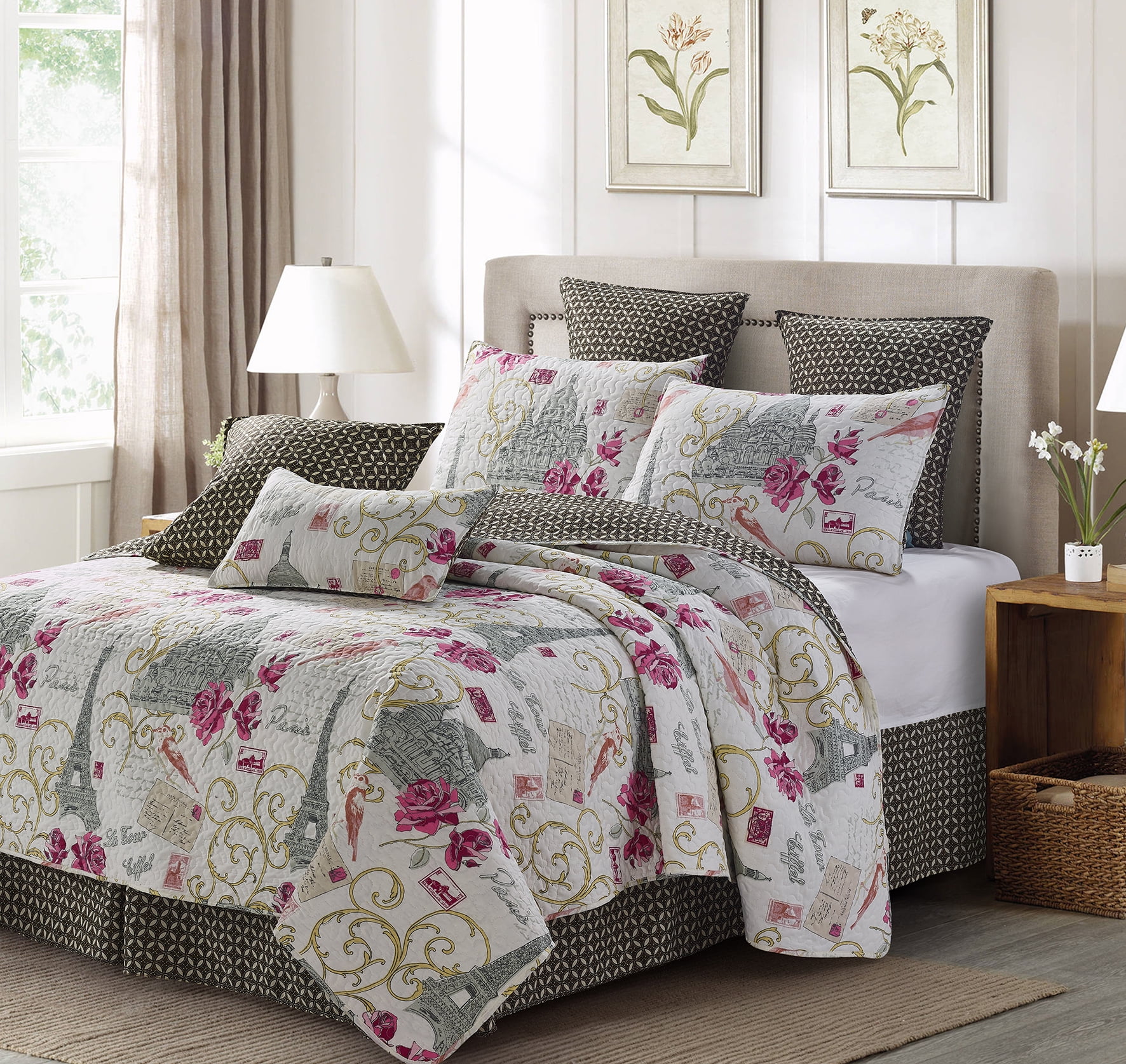 Virah Bella - Paris Love - Lightweight Reversible 3-Piece Lodge Quilt ...