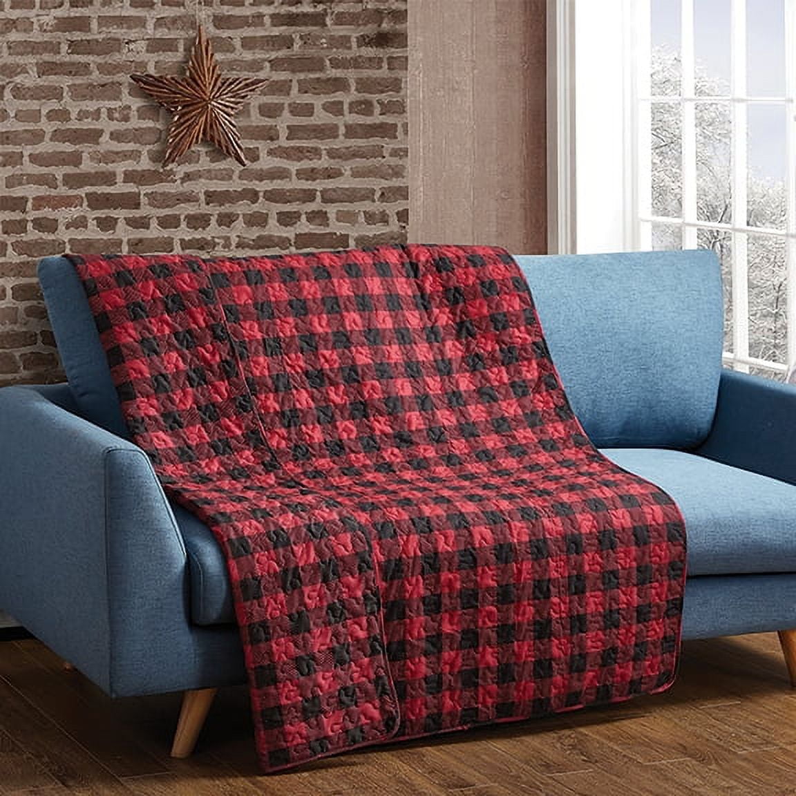 Virah Bella Red & Black Plaid Quilted Throw Blanket, Checked Classic 50 ...