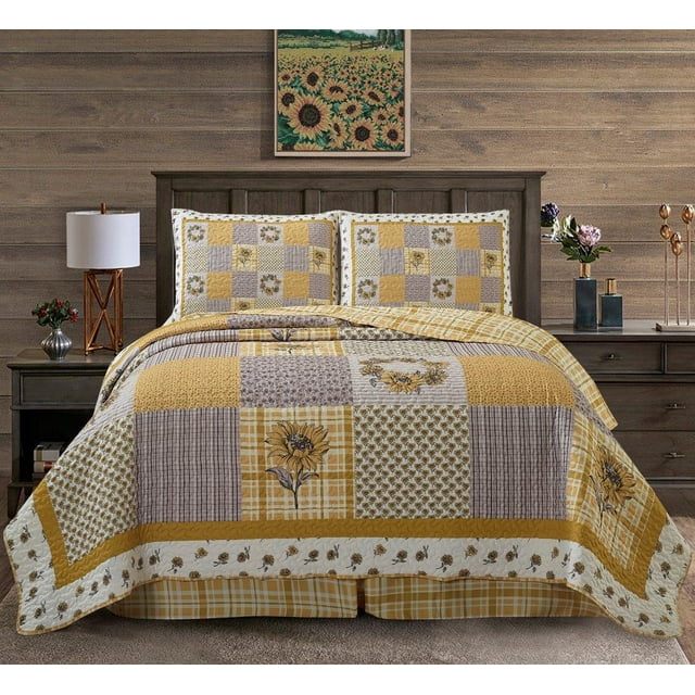 Virah Bella - Sunshine - Lightweight Reversible 3-Piece Lodge Quilt Set ...