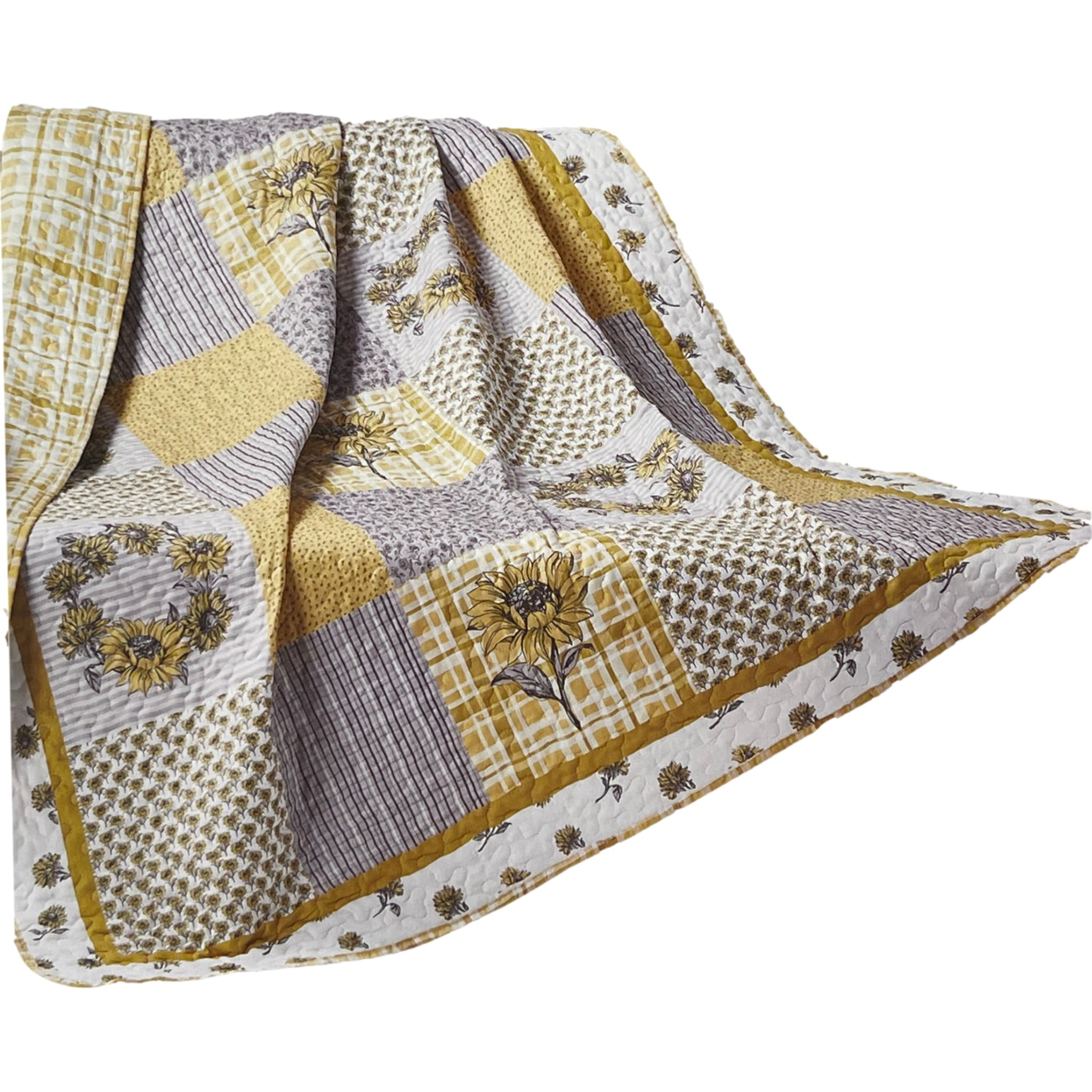 Virah Bella Yellow Sunshine Sunflower Quilted Throw Blanket, 50" x 60 ...