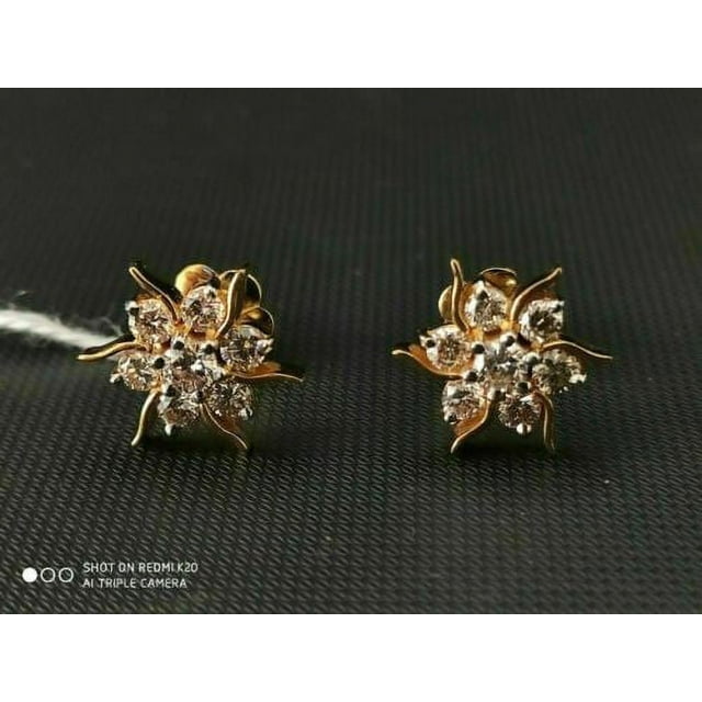 Viraj Gems N Jewel 1 CT Lab Grown Diamond Stud Earrings, Round Cut, VS1 Clarity, E-F Color, 14K ...