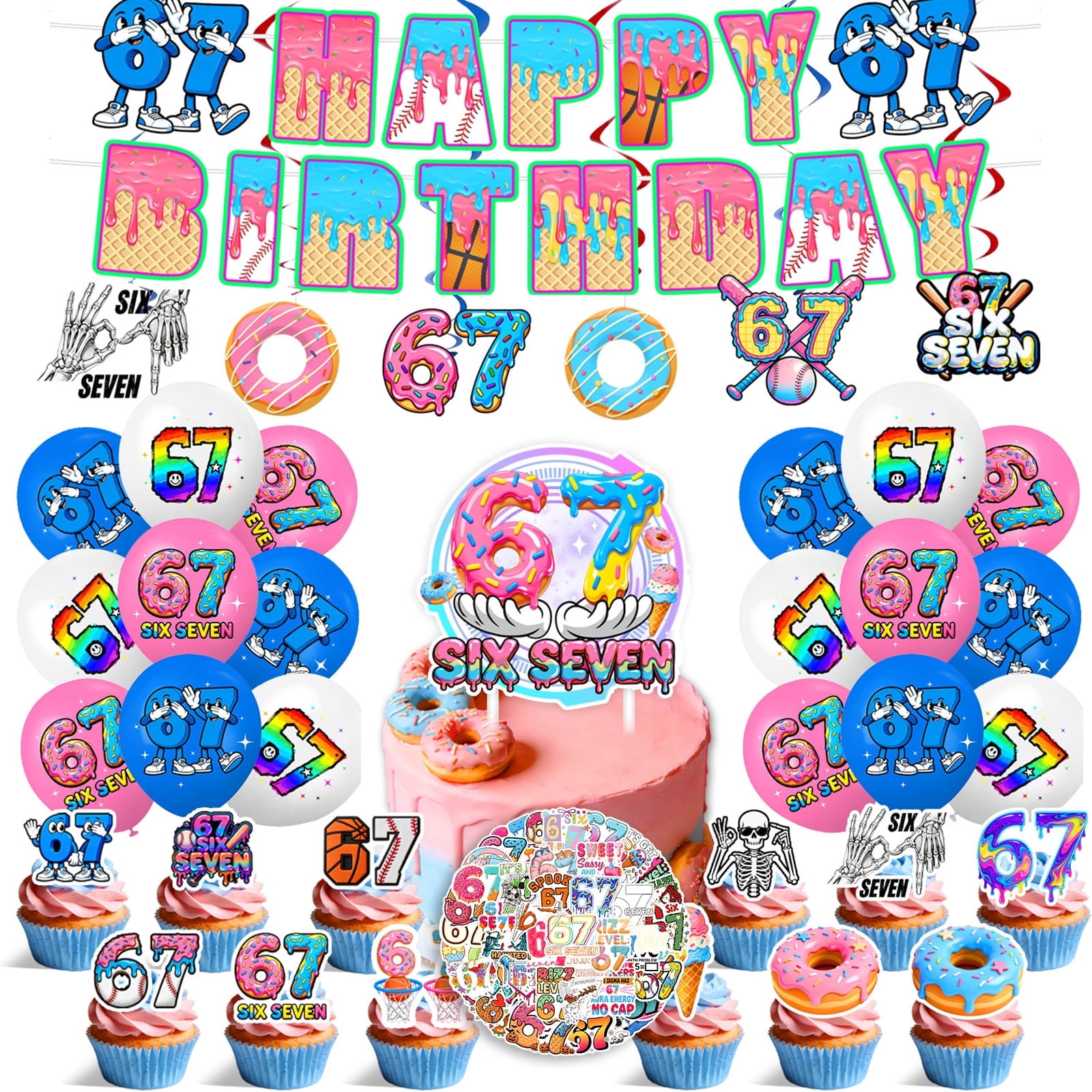 Viral 67 Meme Birthday Decorations Set 103 Pcs, Six Seven Social Media ...