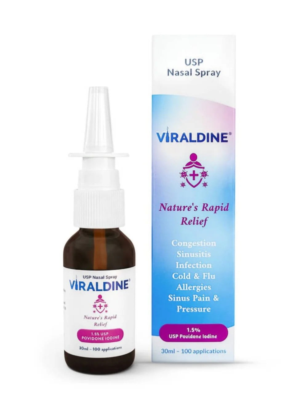 Viraldine 1.5% Povidone-Iodine Nasal Spray for Antiviral Protection 100 ...