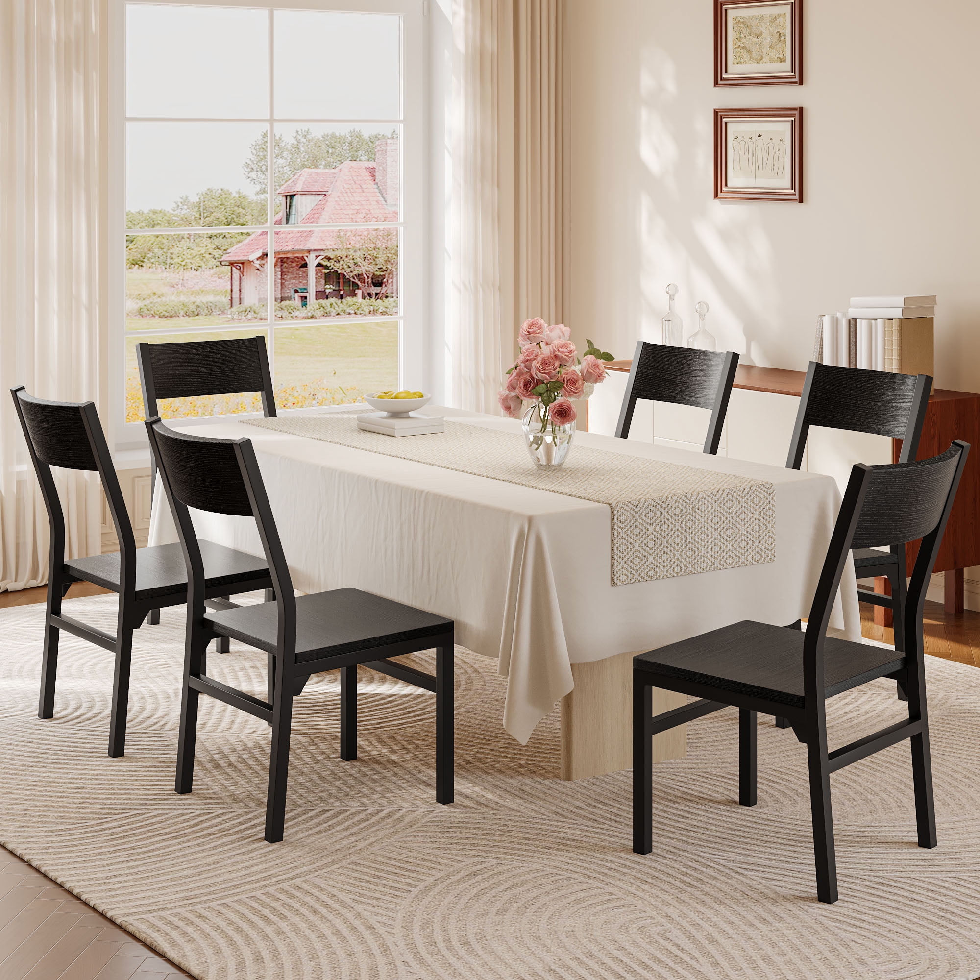Virans Wooden Dining Chairs Set of 6,Modern Dining Chairs with ...