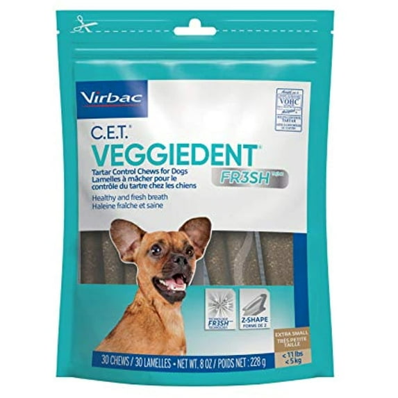 Virbac C.E.T. VeggieDent Fr3sh Dental Chews for Dogs, X-Small Size, 30 ...