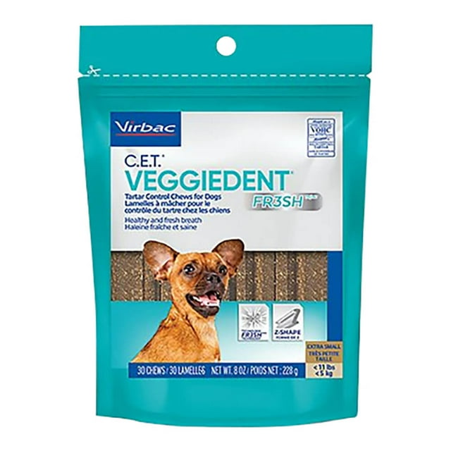 Virbac C.E.T. VeggieDent Fr3sh Dental Chews for Dogs, X-Small Size, 30 ...