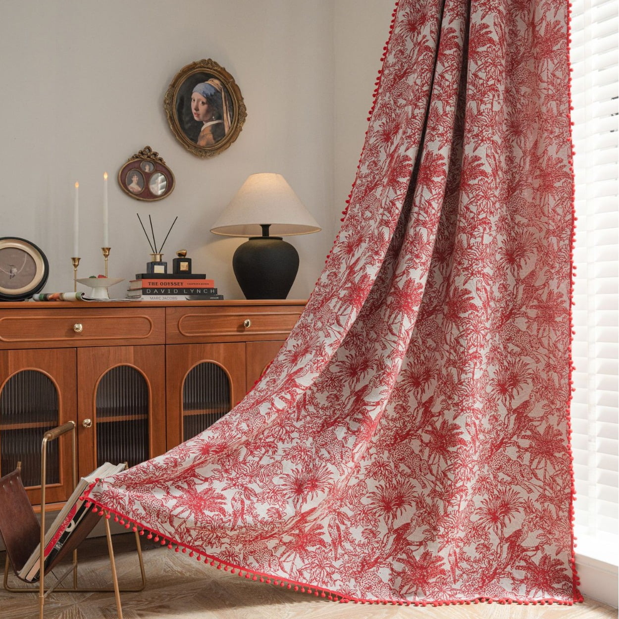 Vireellx Red Floral Curtain 79 Inch Long 1 Panel Boho Jacquard Curtain ...