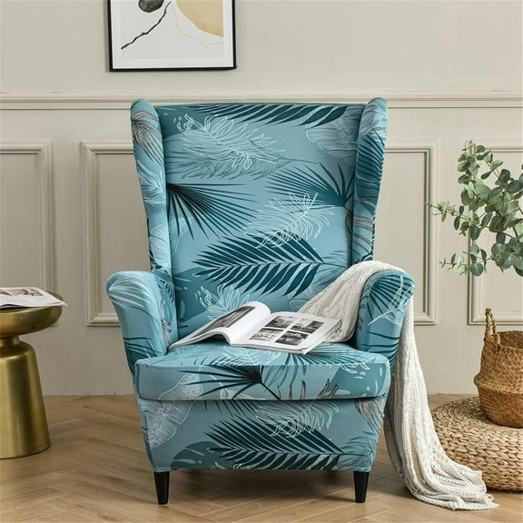 Stretch Wingback Chair Cover with Skirt Printed Wing Chair Slipcovers ...