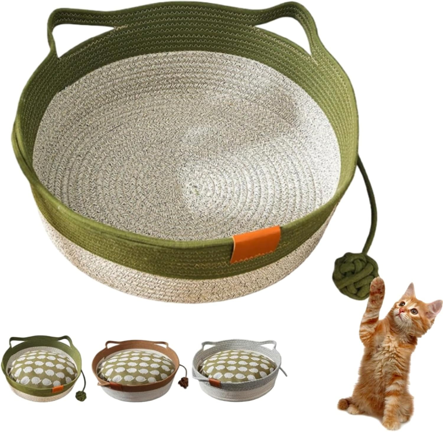 Virelapets Woven Rope Cat Basket, Cotton Rope Woven Cat Bed Basket ...