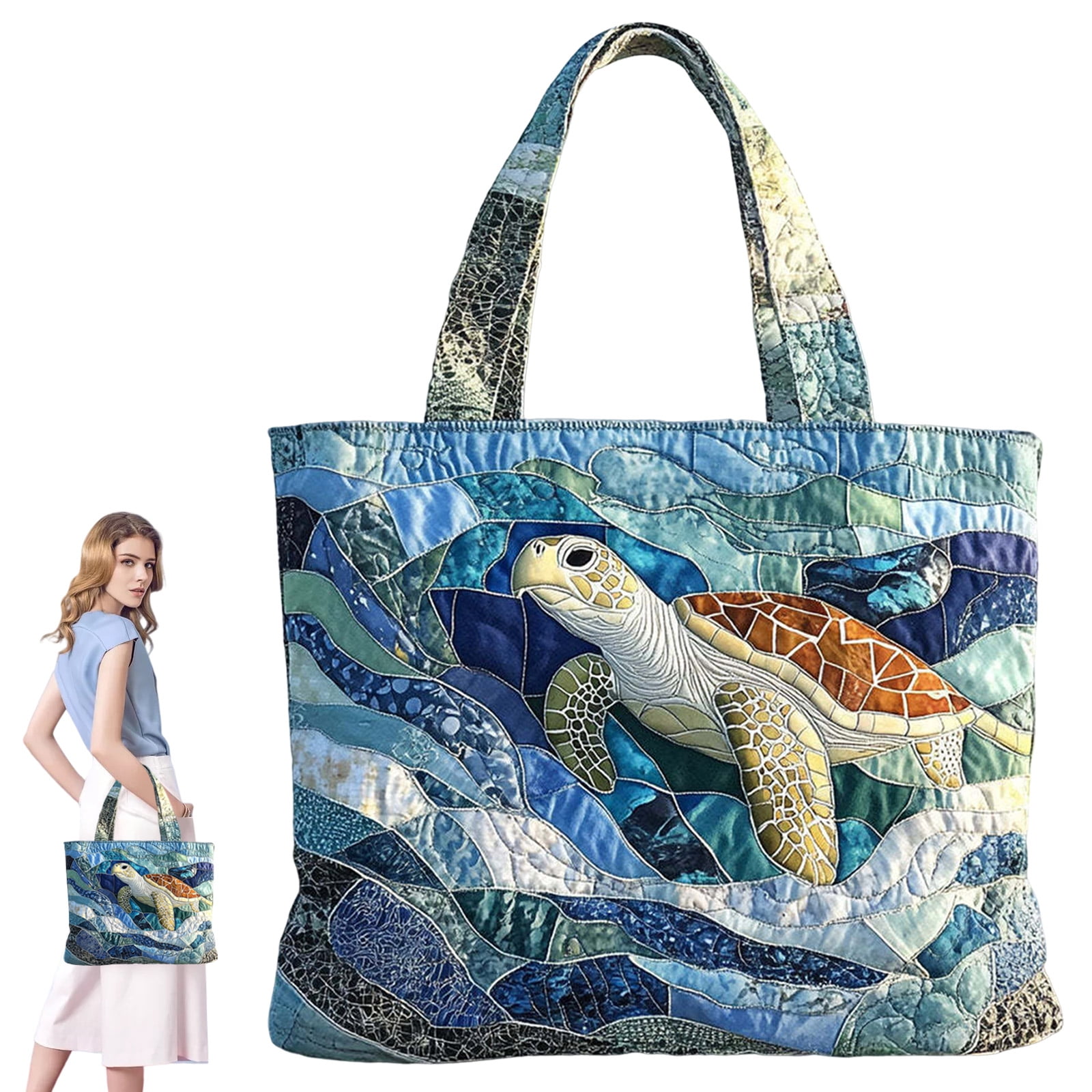 Virenlux Vintage Quilted Tote Bag for Women Lightweight Retro Quilt ...