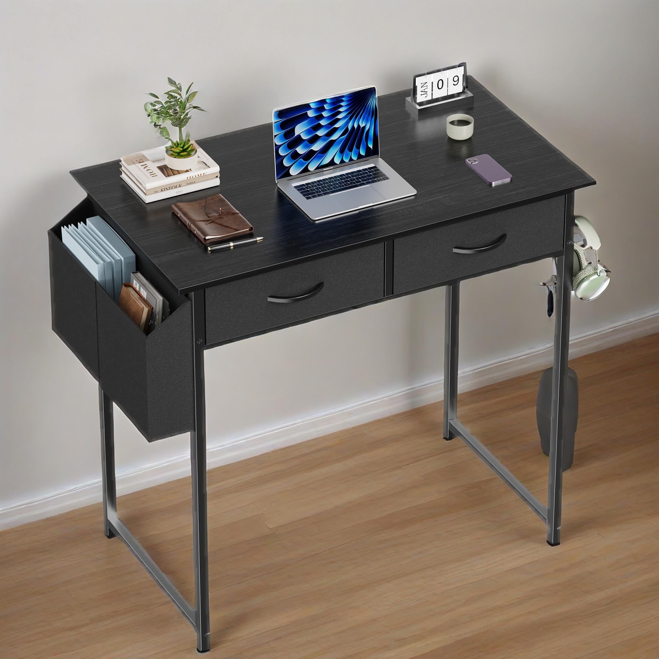 Vireonix 32IN Black Computer Desk with Drawers, Adjustable Feet ...