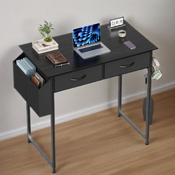 Vireonix 32IN Black Computer Desk with Drawers, Adjustable Feet ...